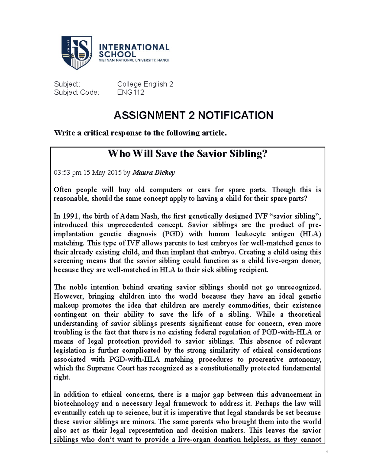 Assignment-2-ENG112-December-22 - Subject: College English 2 Subject Code: ENG ASSIGNMENT 2 ...