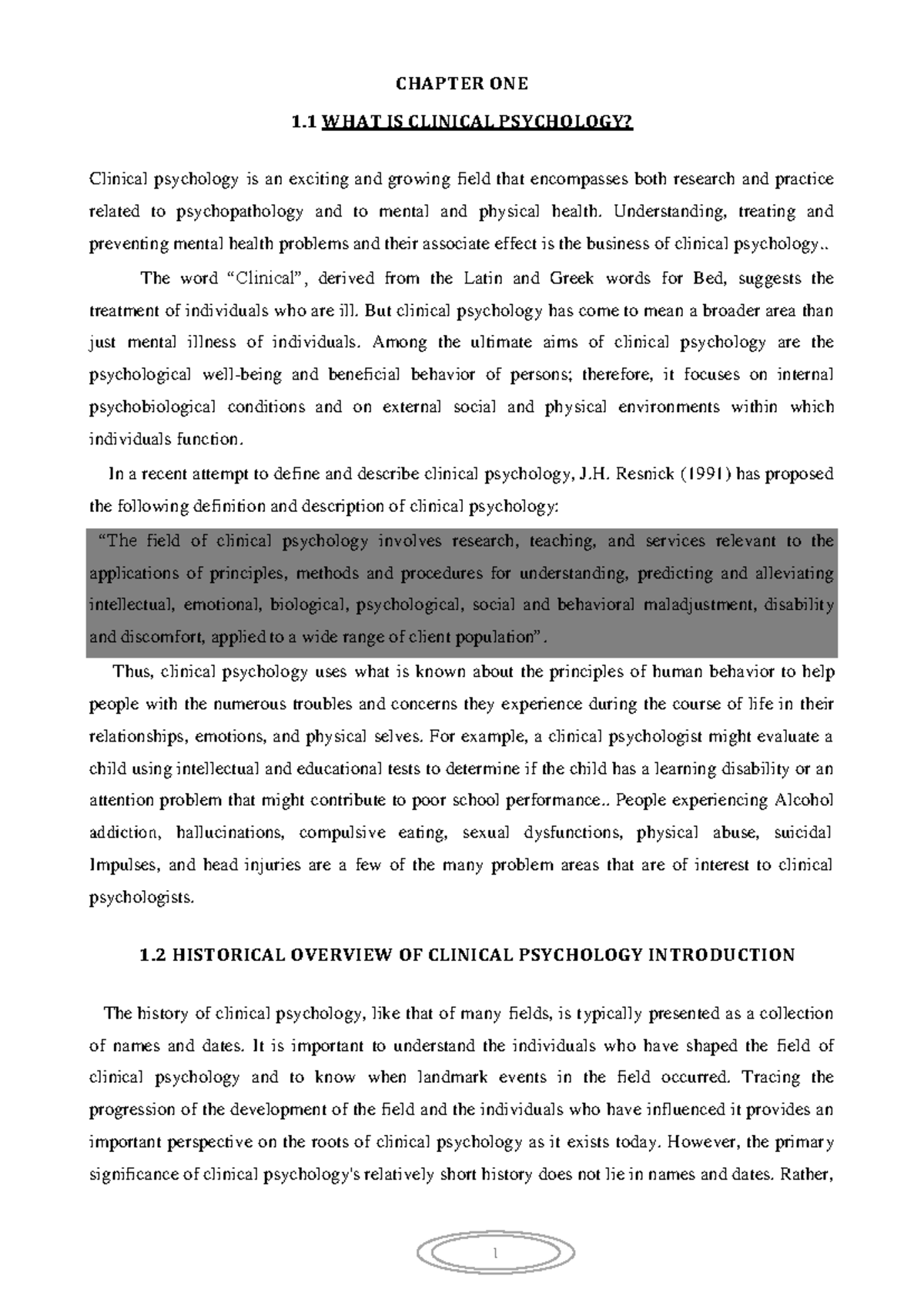 Lecturenote 721918695 Clinical Psychology NOTE - CHAPTER ONE 1 WHAT IS ...