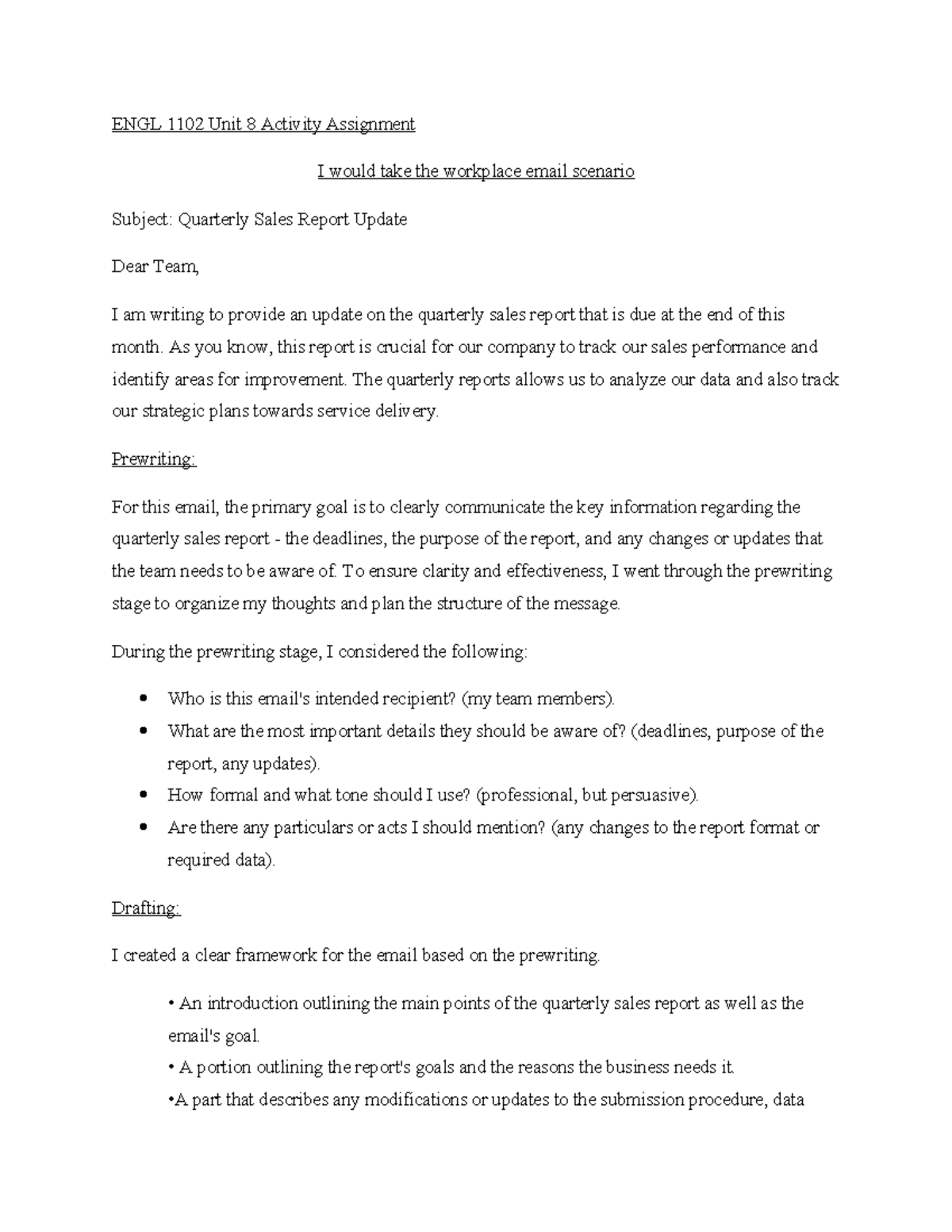 ENGL 1102 Unit 8 Activity Assignment - ENGL 1102 Unit 8 Activity Assignment I would take the ...