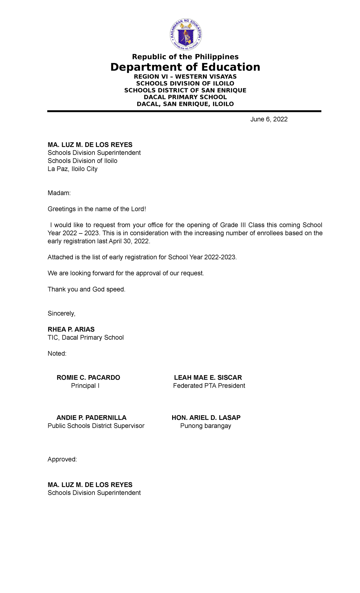 Request-letter-for-the-opening-of-grade-V-class - Republic of the ...