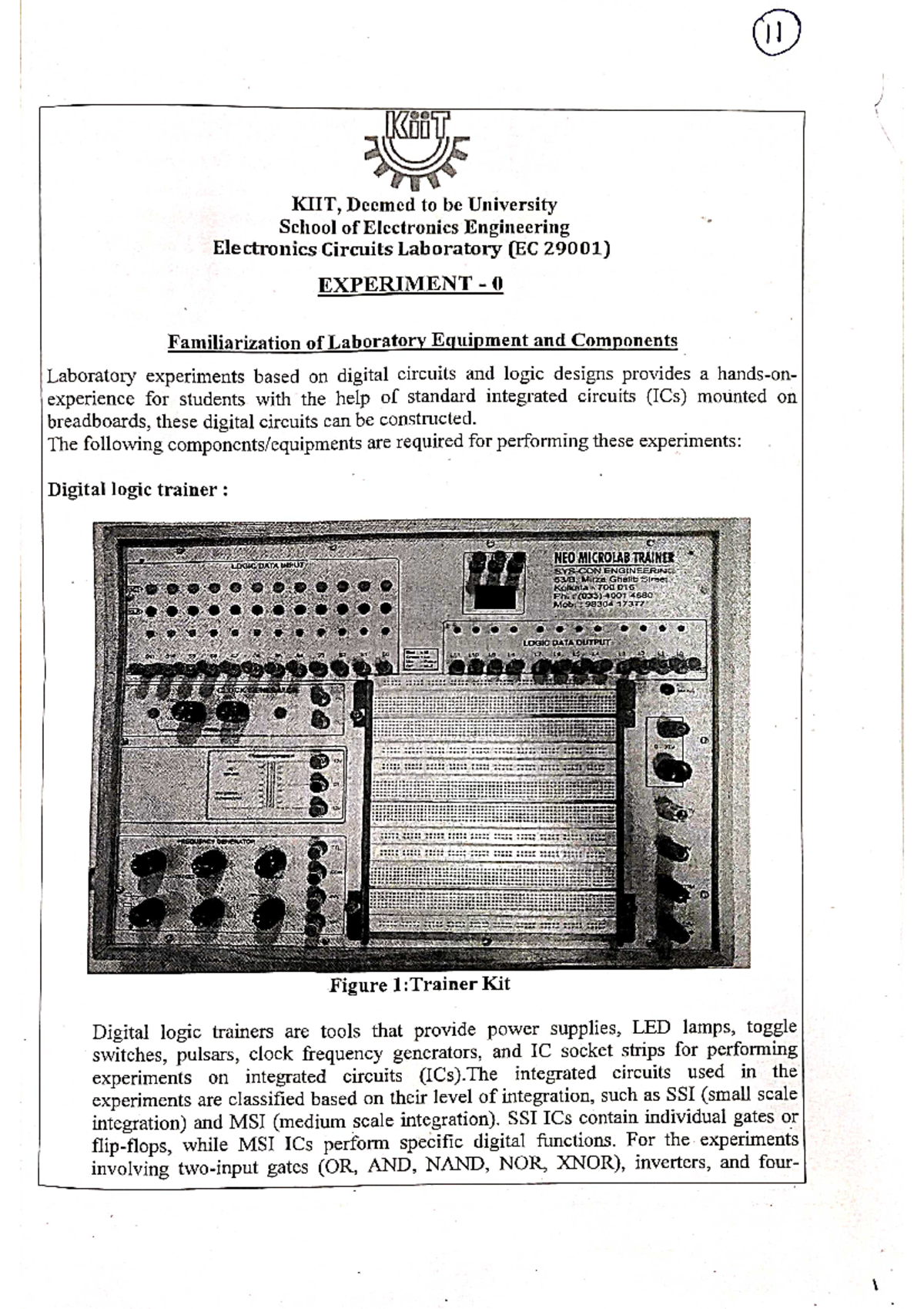 EC Lab Experiment-0 - Ec experiment - 11 KIIT, Deemed to be University ...
