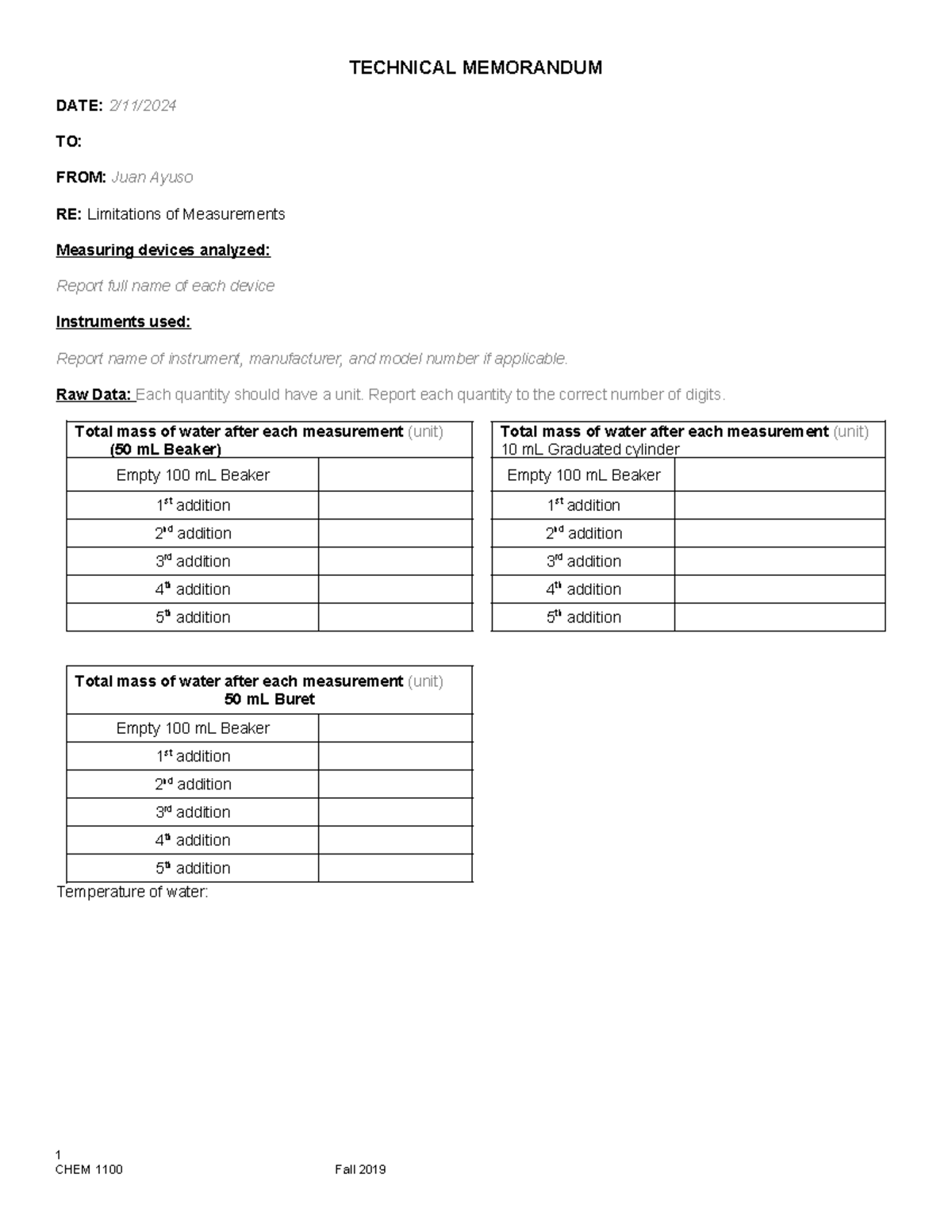 meausurements tech memo - TECHNICAL MEMORANDUM DATE: 2/11/ TO: FROM: Juan Ayuso RE: Limitations ...