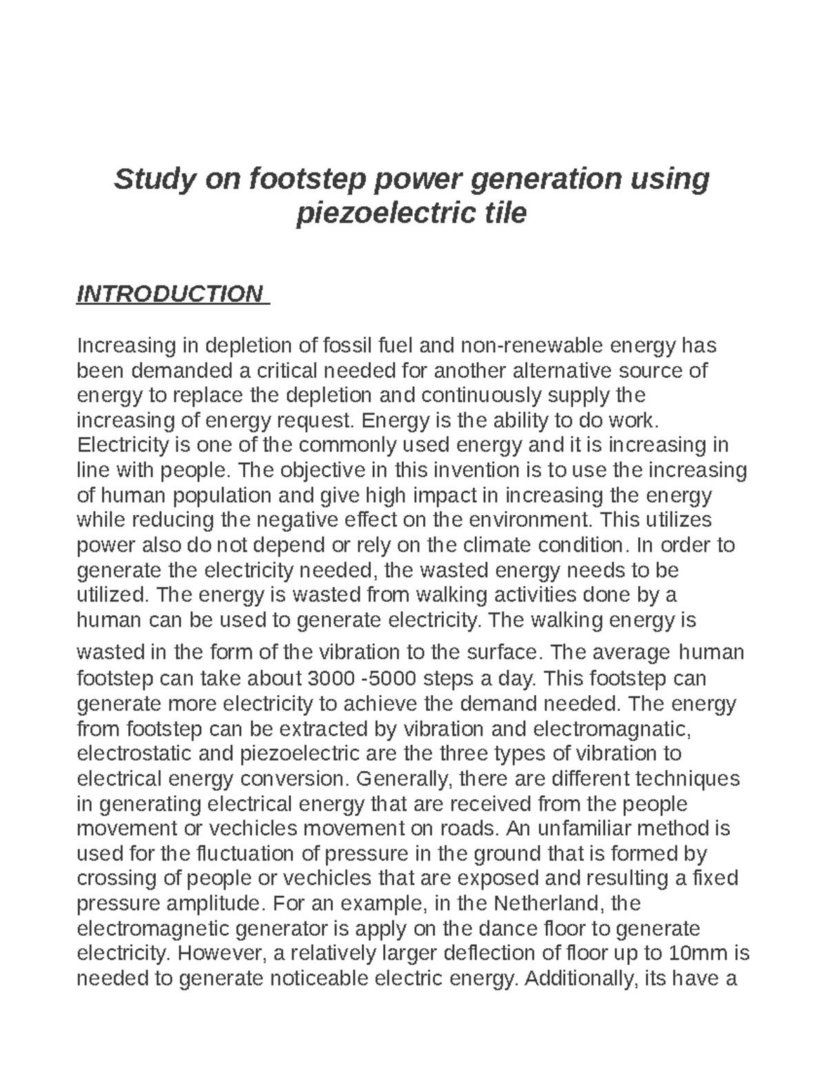 Footstep power generation - Energy is the ability to do work ...