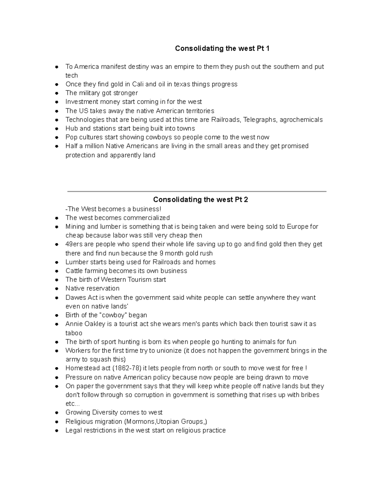 History Notes 1 - Consolidating the west Pt 1 To America manifest ...