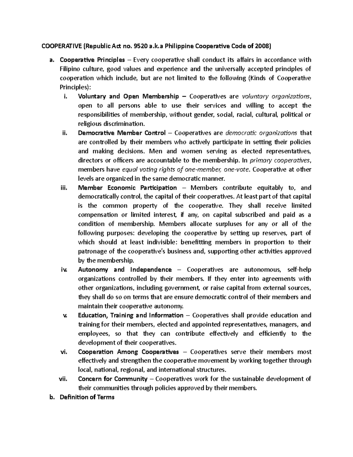 Cooperative-Notes - Notes on Cooperatives - COOPERATIVE (Republic Act ...