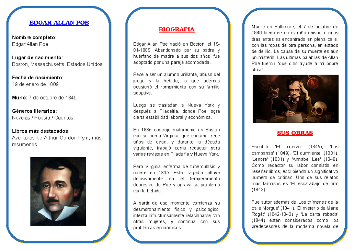 322184598 Triptico Allan POE doc - EDGAR ALLAN POE Nombre completo ...