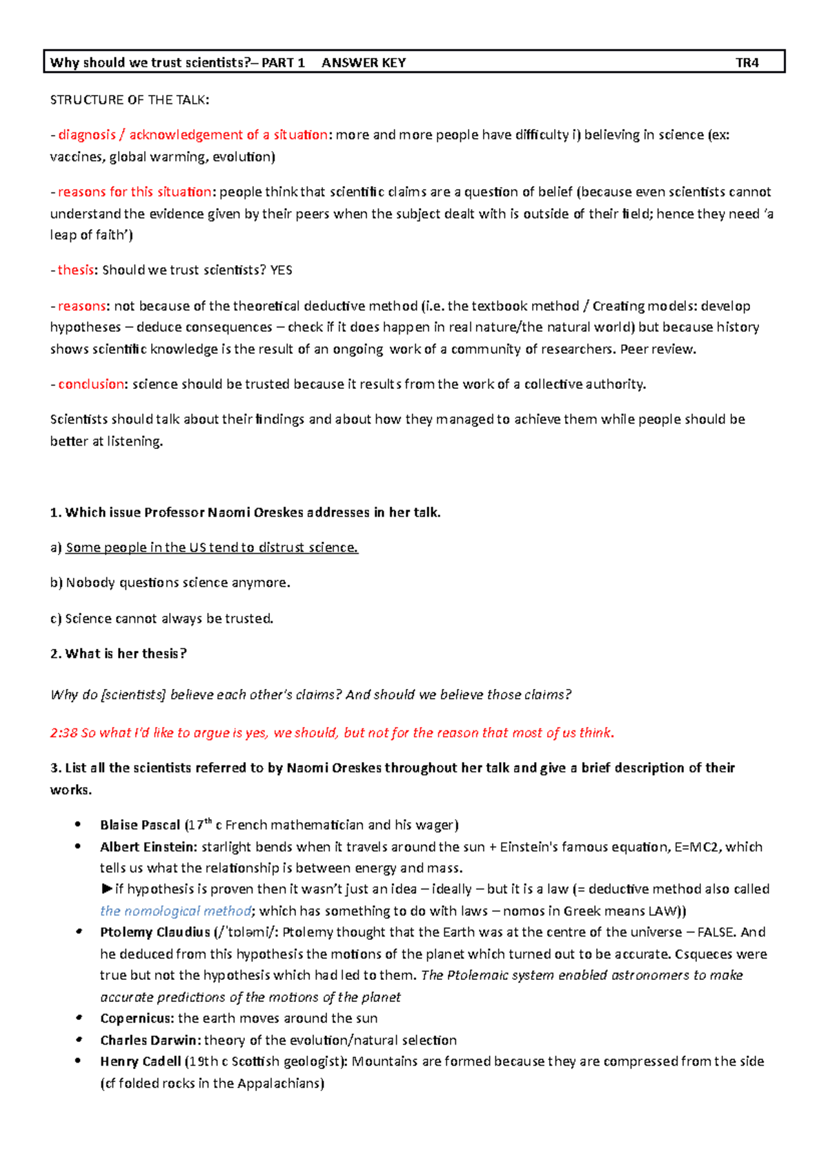 Part 1 - Answer key - Why should we trust scientists?– PART 1 ANSWER ...
