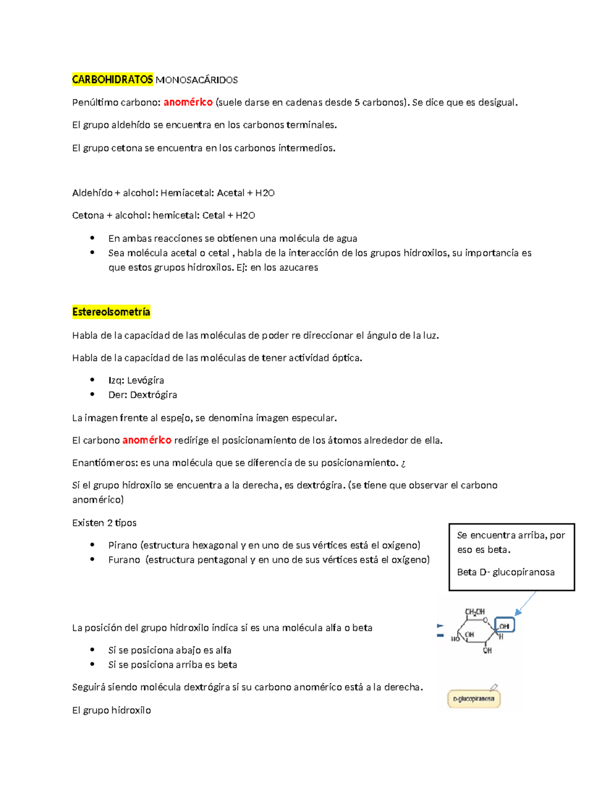 Carbohidratos - CARBOHIDRATOS MONOSACÁRIDOS Penúltimo carbono ...