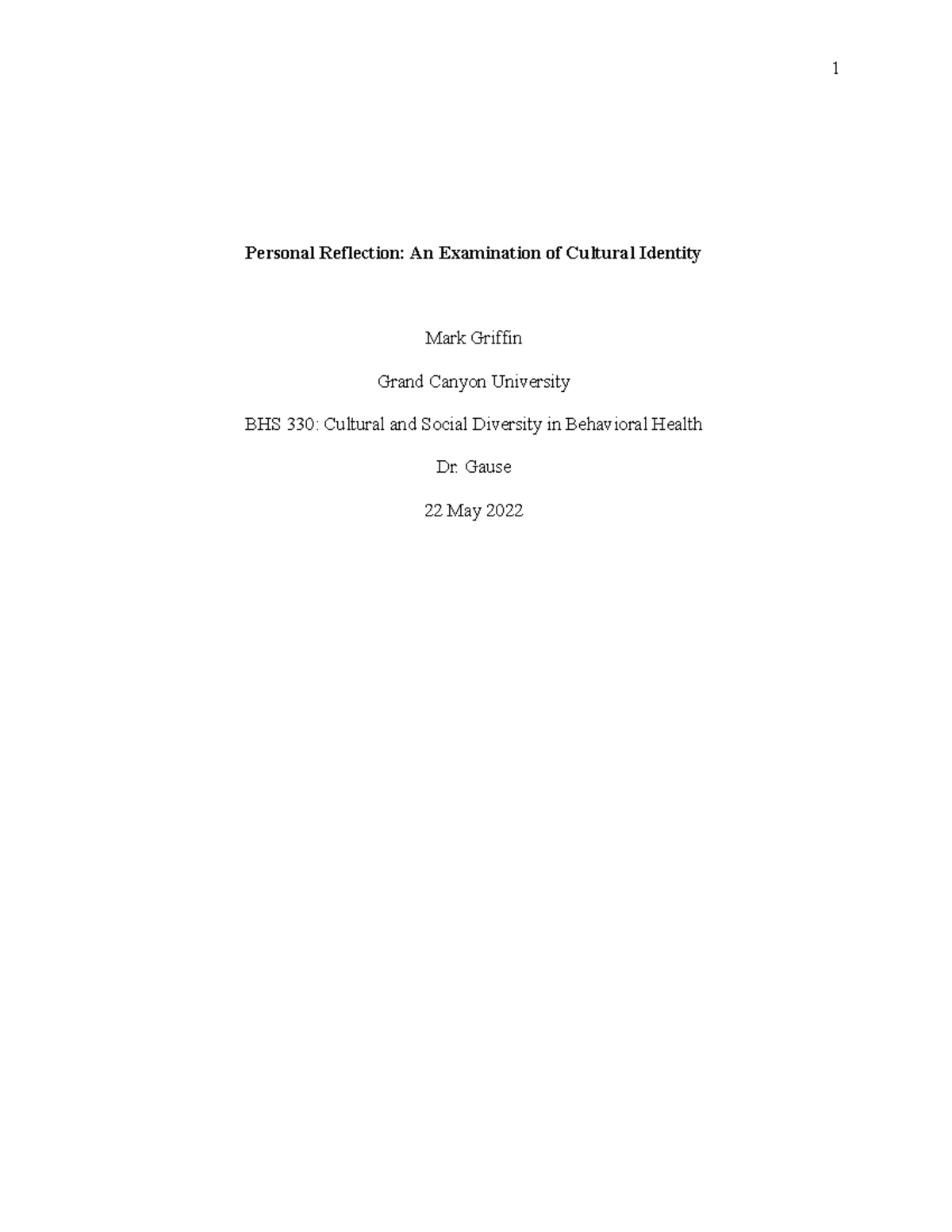 Personal Reflection: Cultural Identity Examination - Studocu