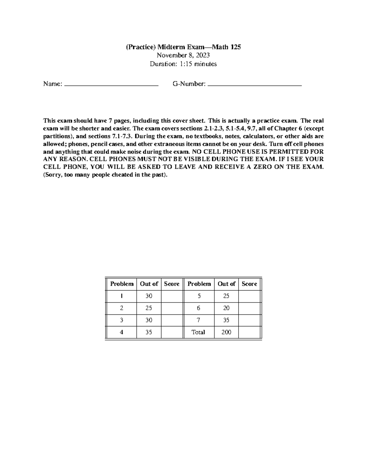 Practice Midterm with Solutions 4 - (Practice) Midterm Exam—Math 125 ...