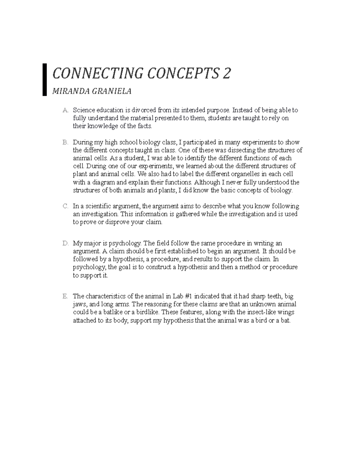 Connecting concepts 2 - Short Answer - BSC1005 - FSU - Studocu