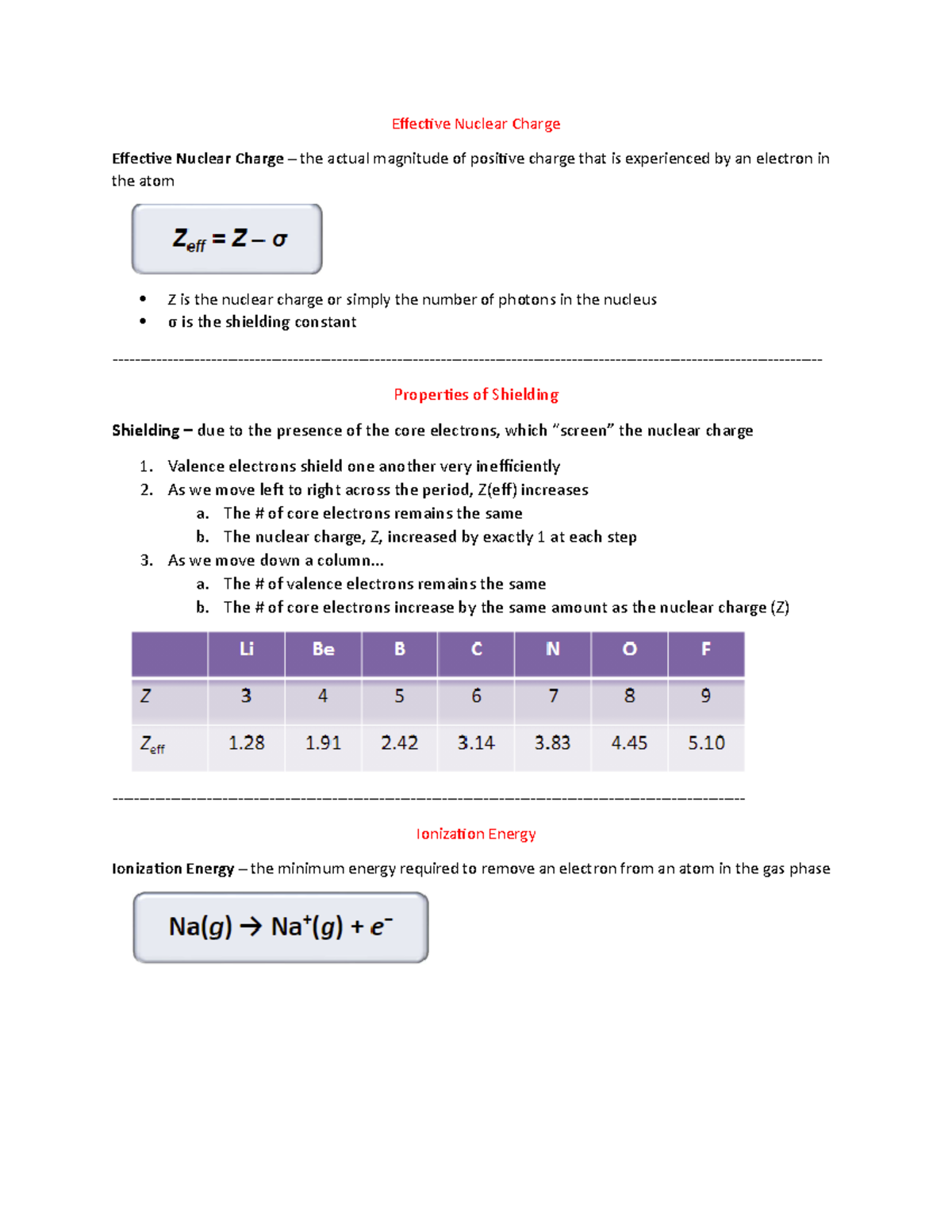 Ch 4 - Periodic Trends of the Elements - Effective Nuclear Charge ...