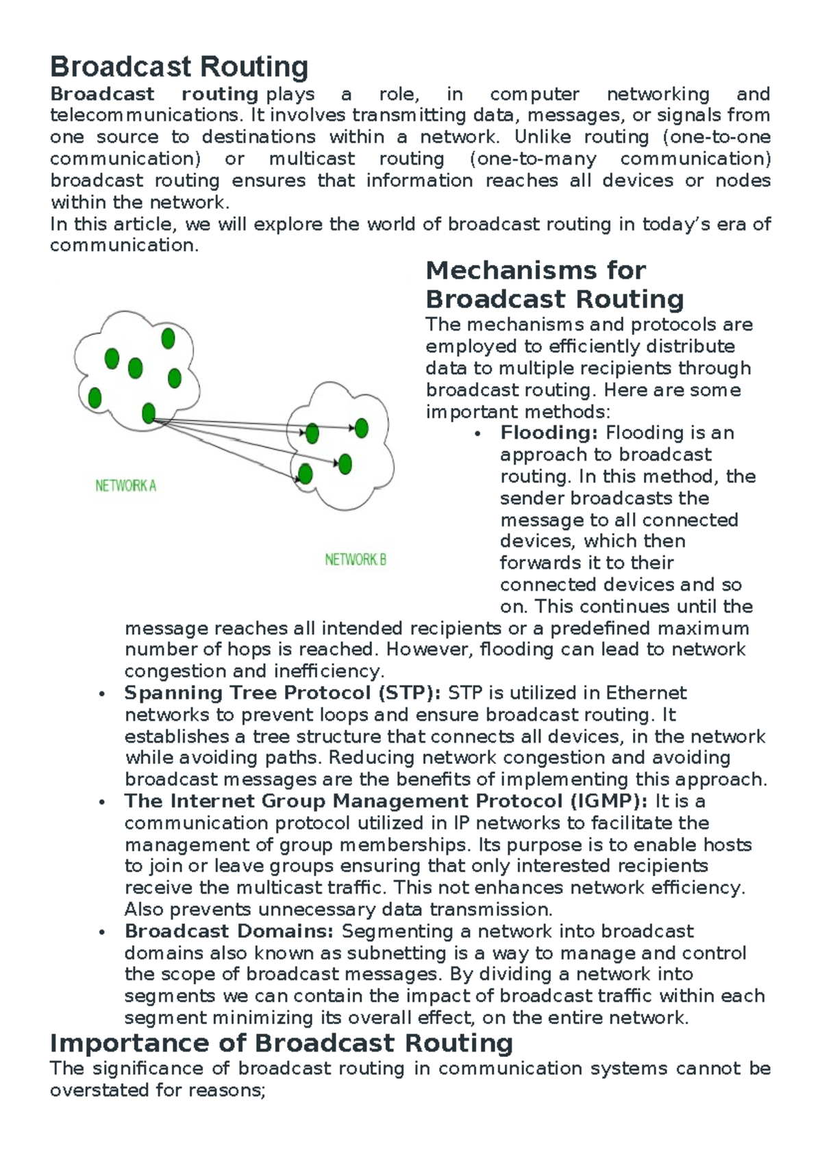 Broadcast Routing Broadcast Routing Broadcast Routing Plays A Role In Computer Networking And