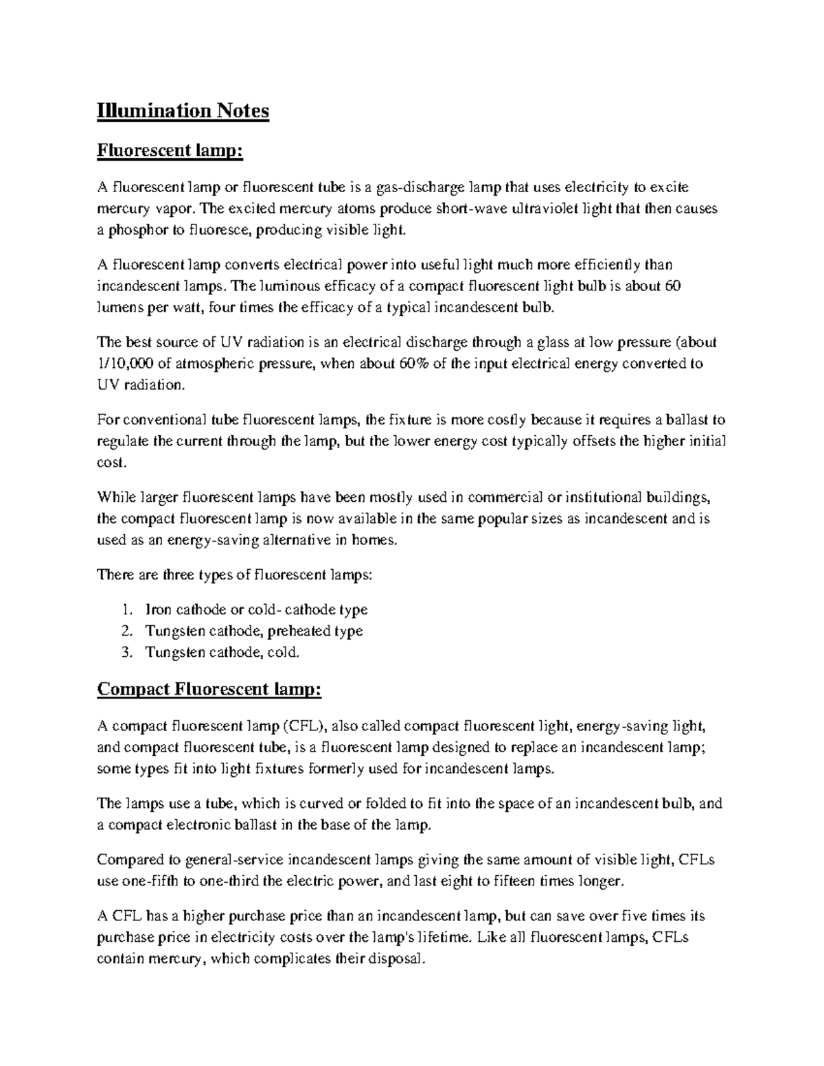 Illumination Notes Part2 - Illumination Notes Fluorescent lamp: A ...