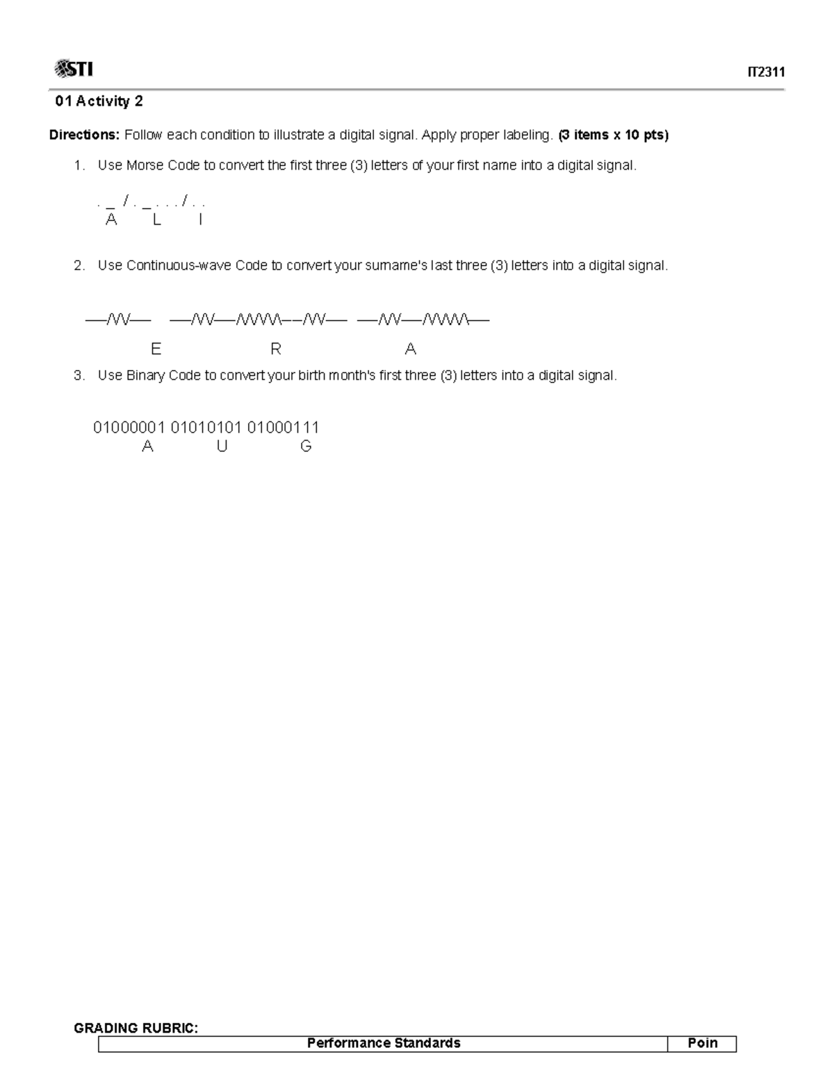 01 Activity 2 - aasdasd - IT 01 Activity 2 Directions: Follow each ...
