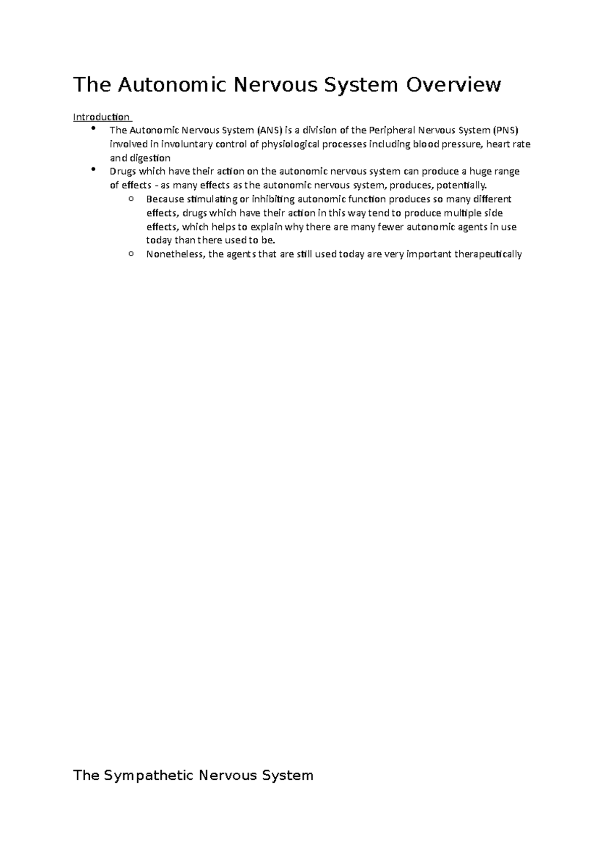 Week 3 - Drugs Acting on the Automatic Nervous System - The Autonomic ...