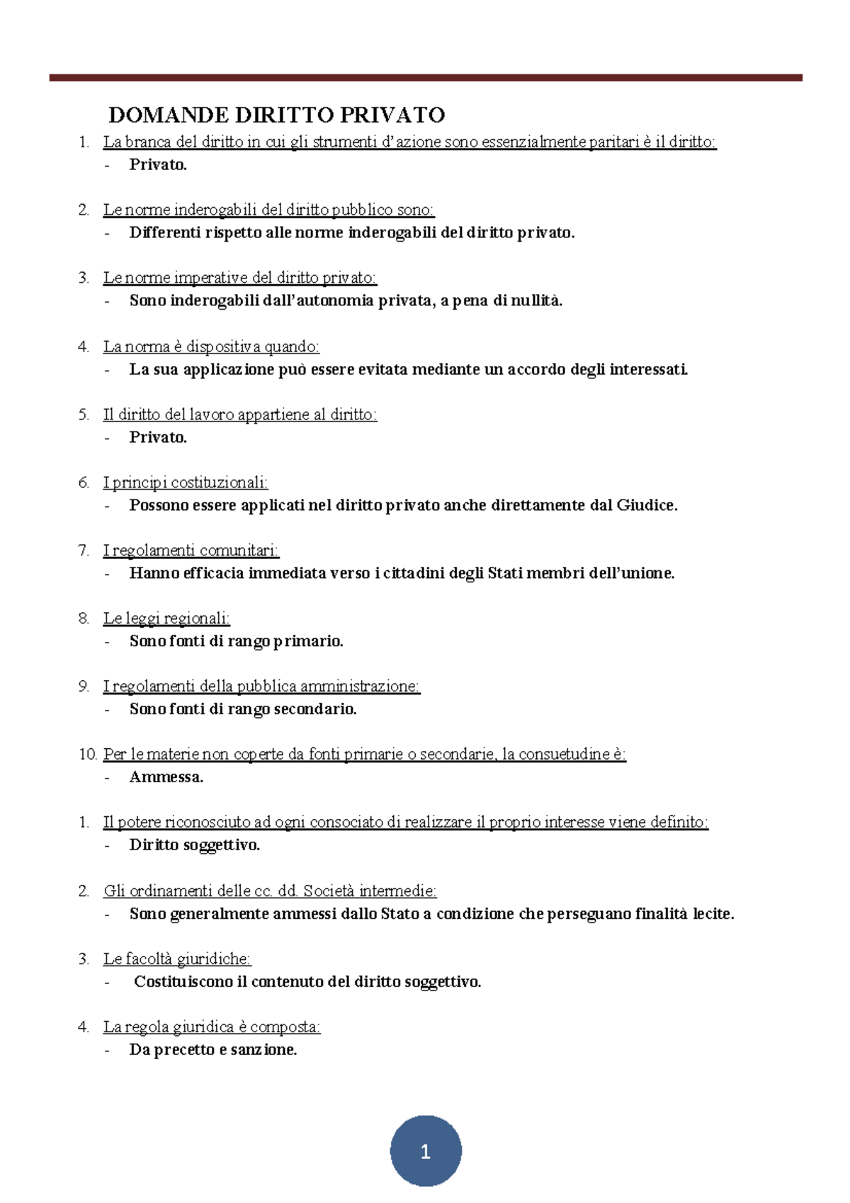 Prove Diritto Privato - Warning: TT: undefined function: 32 DOMANDE DIRITTO PRIVATO La branca ...