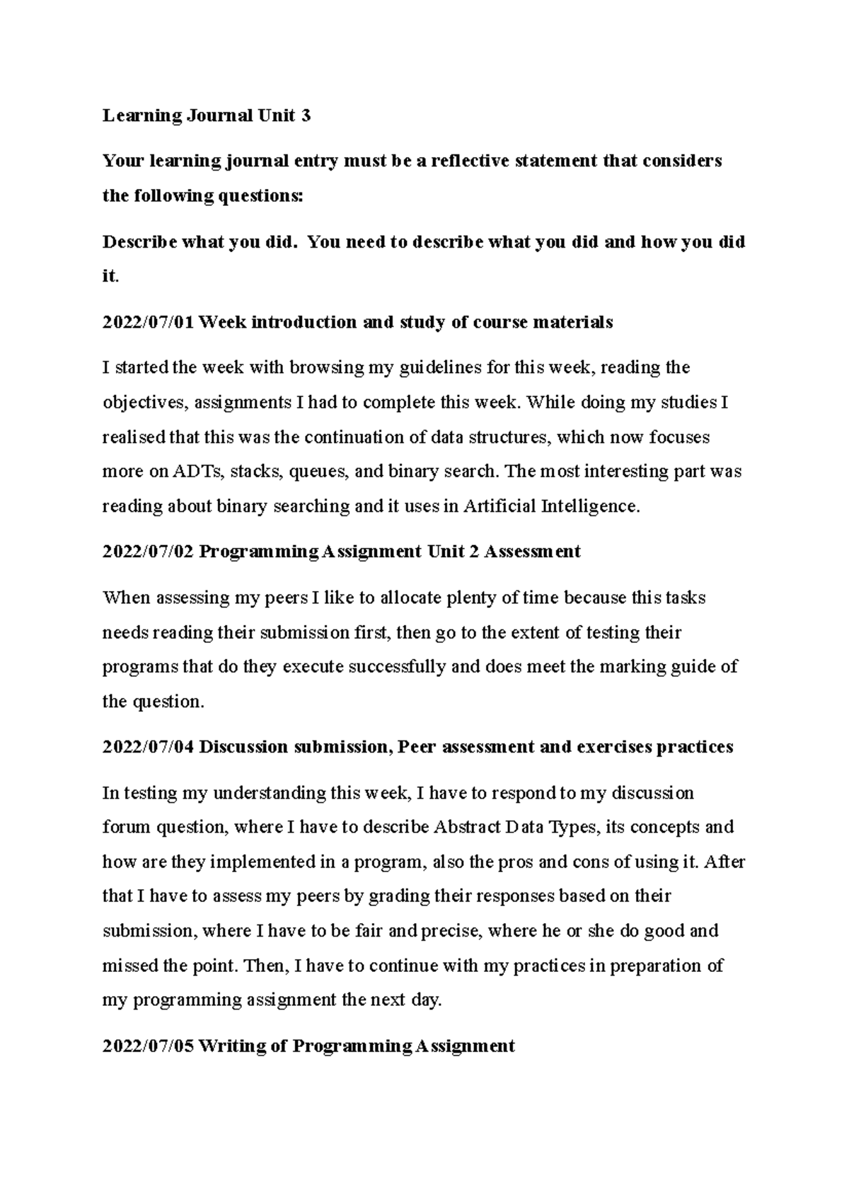 Learning Journal Unit 3 Answers - Learning Journal Unit 3 Your learning journal entry must be a ...