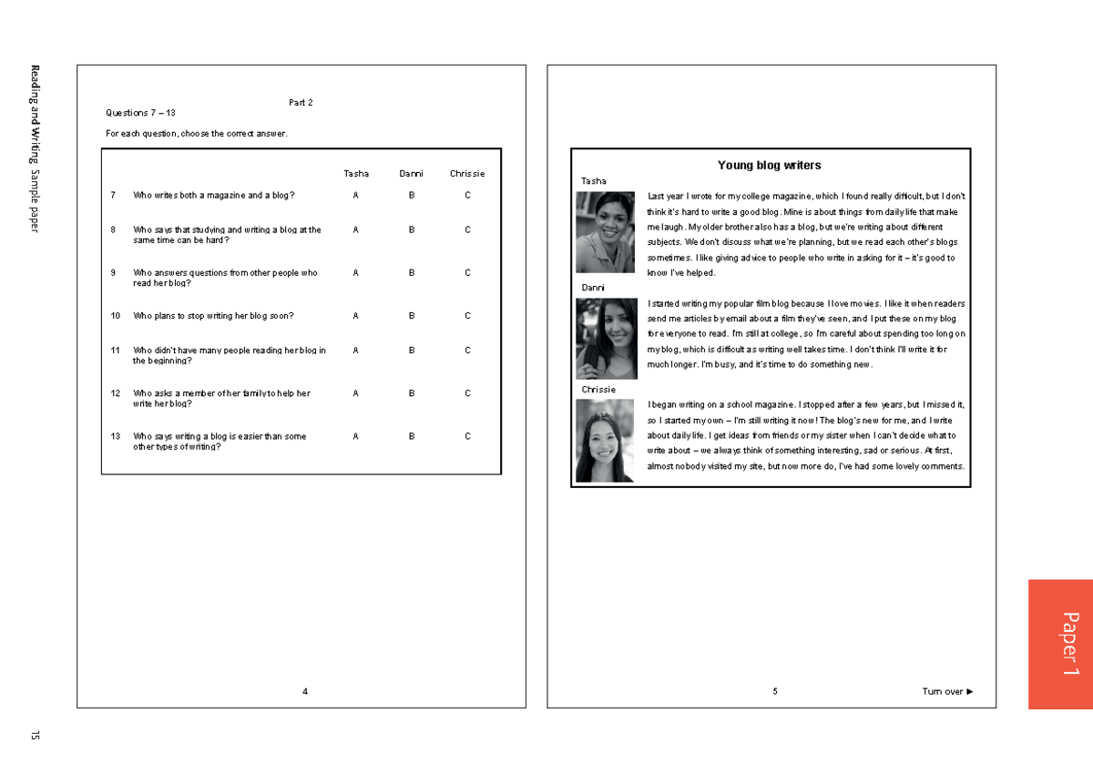 A2 Reading Part 2 with Answers - Reading and Writing Sample paper 15 ...