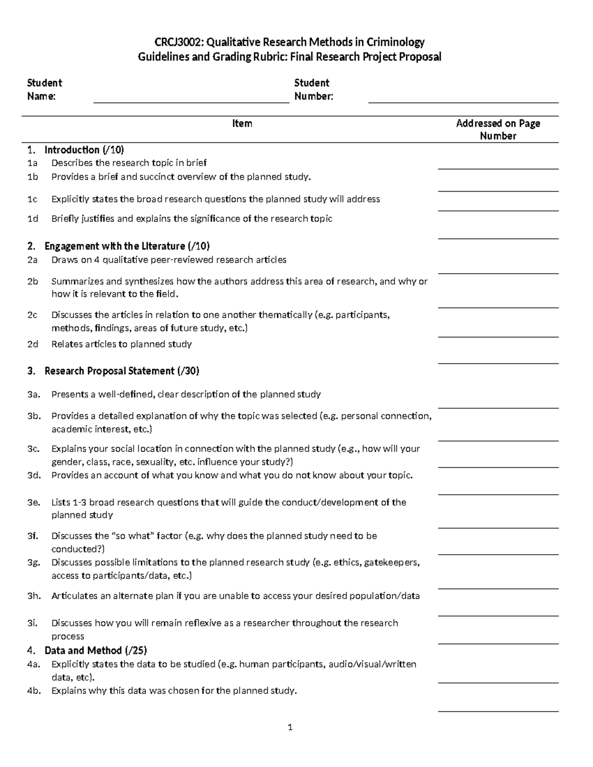 CRCJ 3002 - Final Paper Checklist - CRCJ3002: Qualitative Research ...
