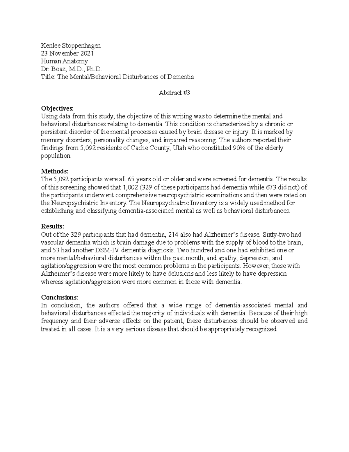 Anatomy - Abstract #3 - Kenlee Stoppenhagen 23 November 2021 Human ...