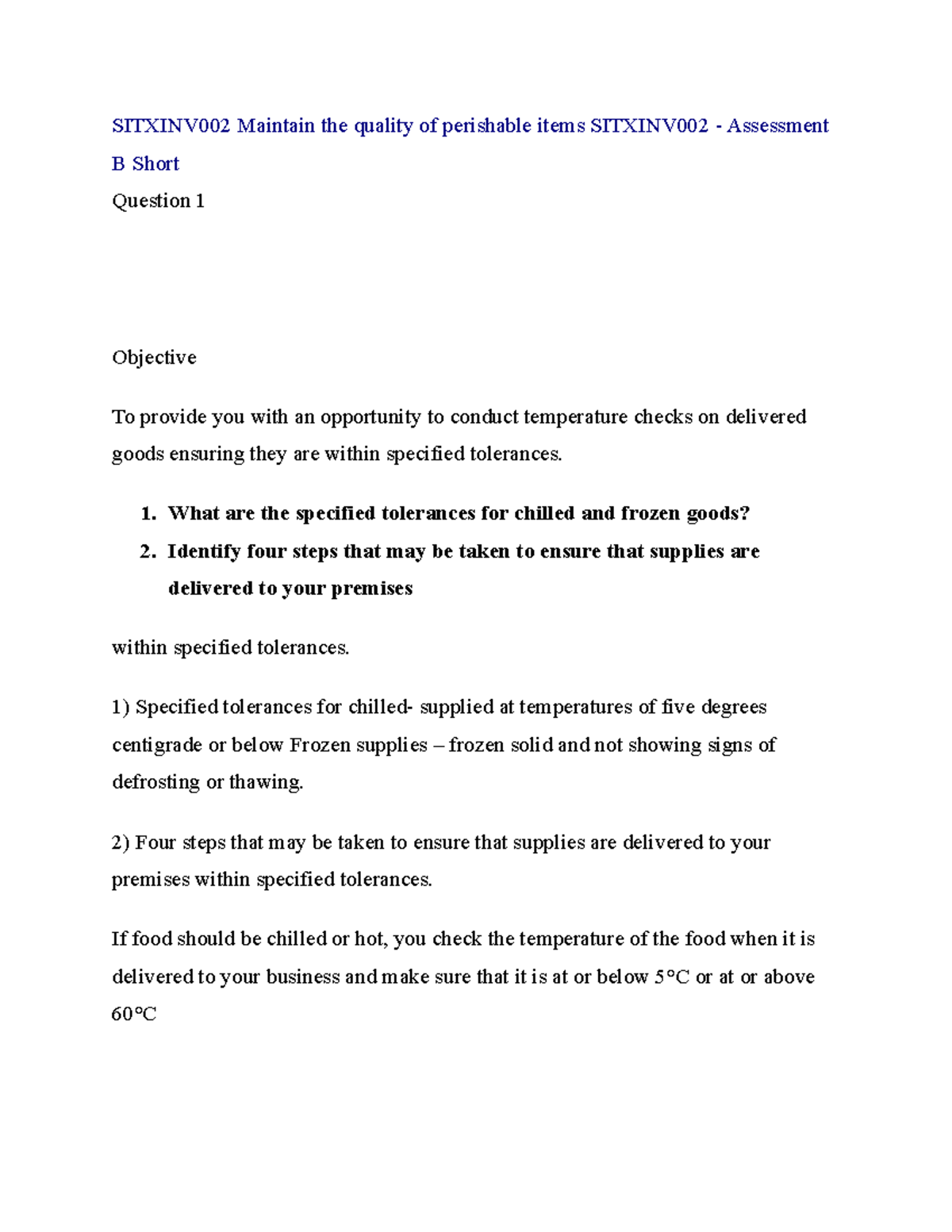 Maintain the quality of perishable items Sitxinv 002 - SITXINV002 ...