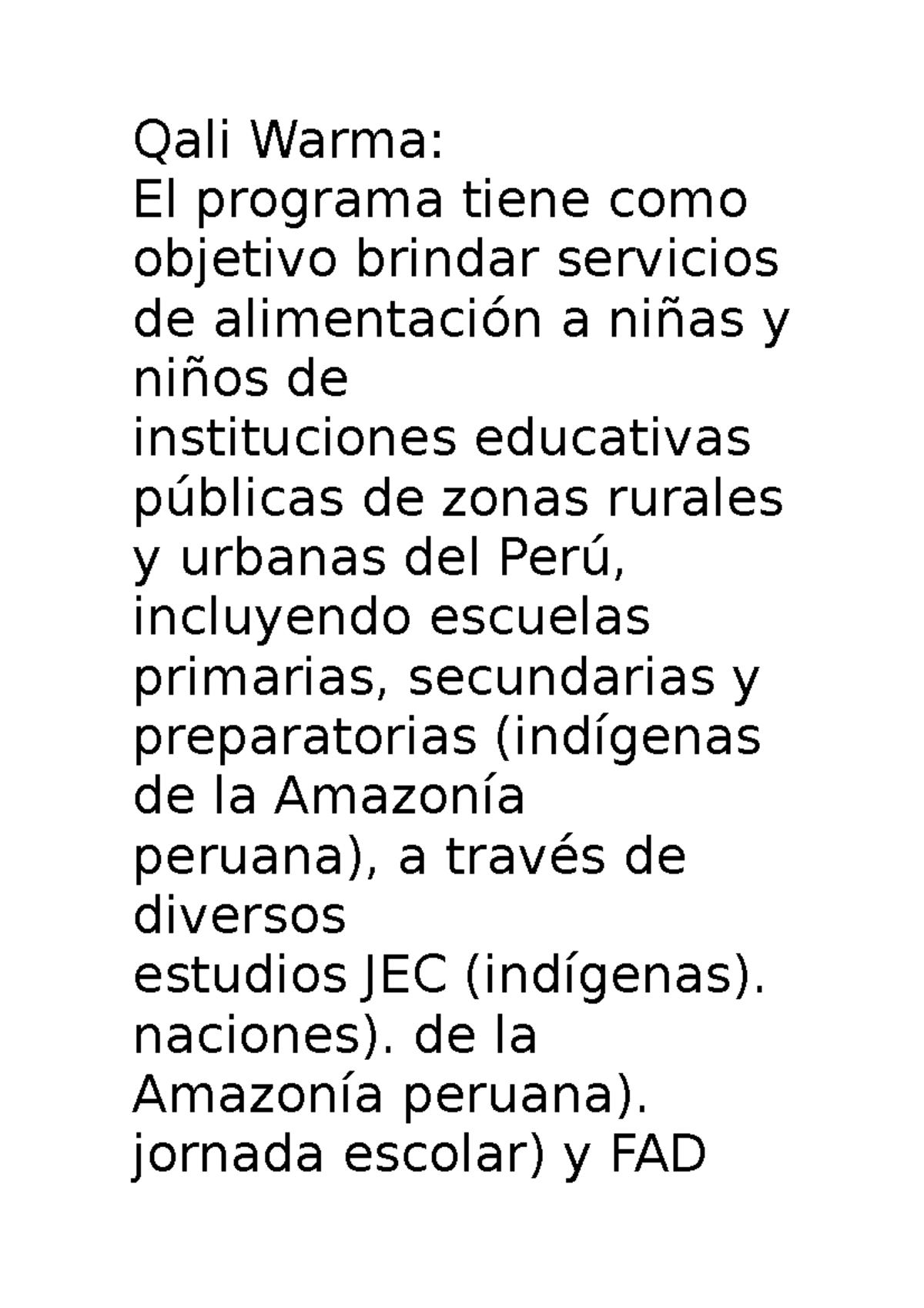 SO13 economia - Qali Warma: El programa tiene como objetivo brindar ...
