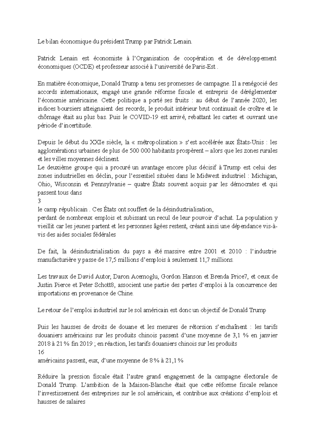 Le bilan économique du président Trump - Patrick Lenain est économiste ...