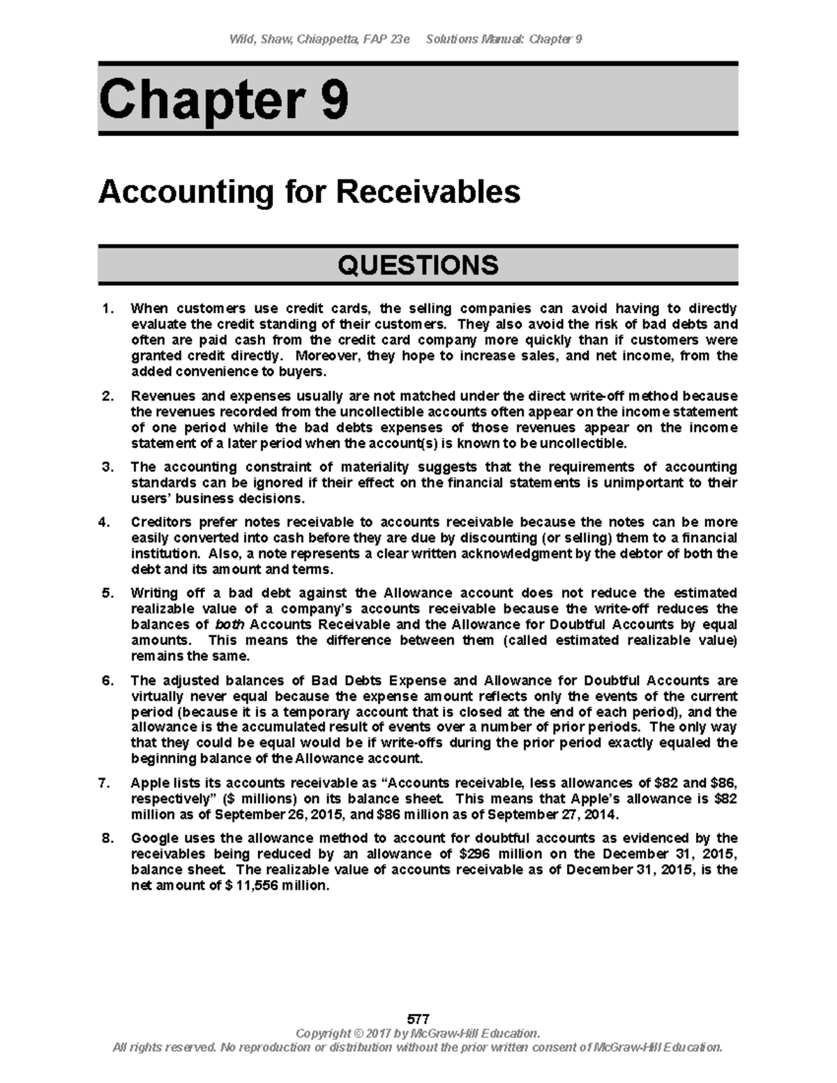 Wild FAP 23e Ch09 SM 0577 0614 2 - Chapter 9 Accounting for Receivables QUESTIONS ####### 1 ...