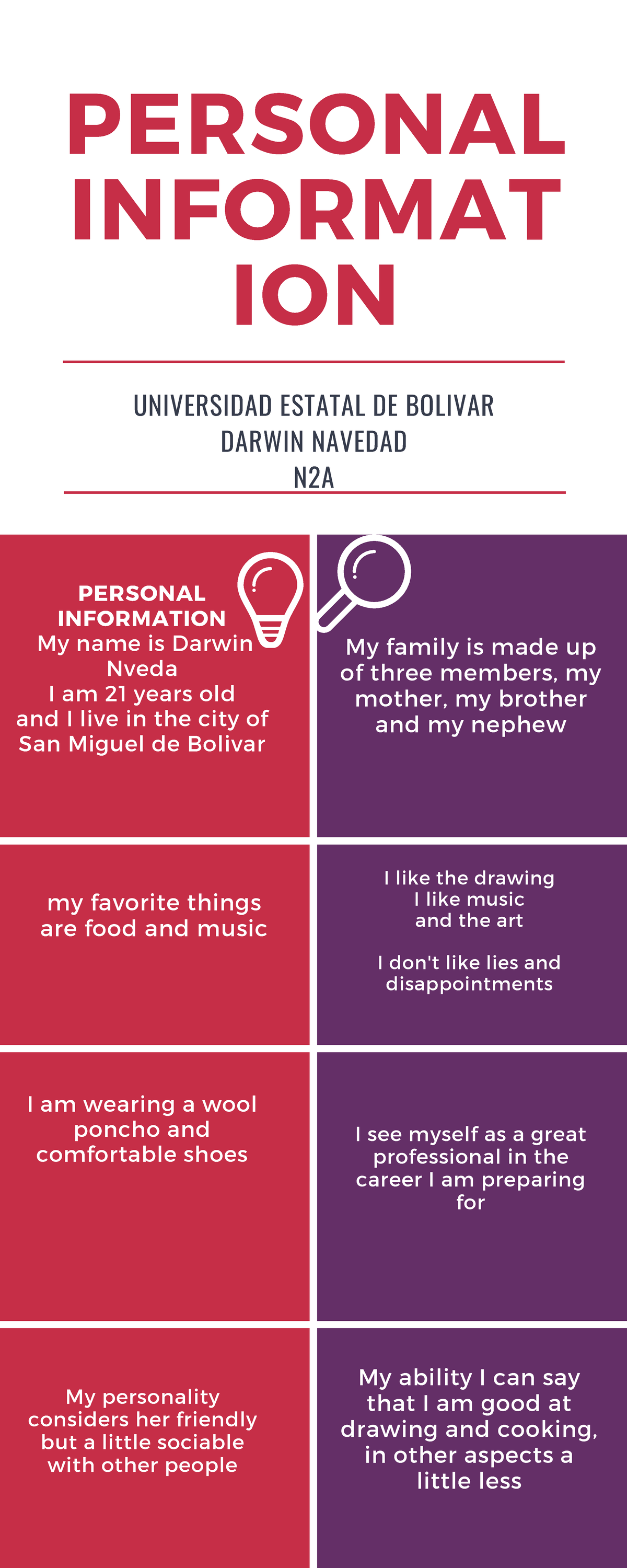 Personal Information my name is Darwin Nveda I am 21 years old and I ...