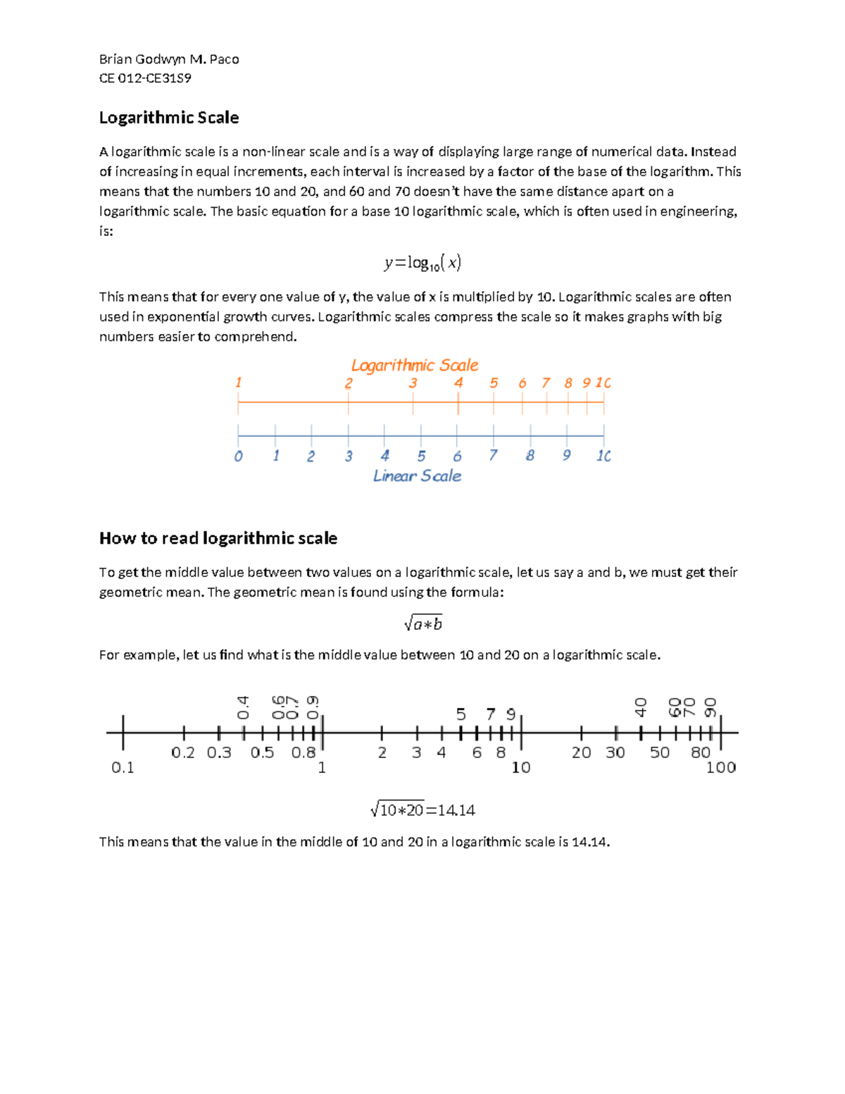 Logarithmic Scale - Brian Godwyn M. Paco CE 012-CE31S Logarithmic Scale ...