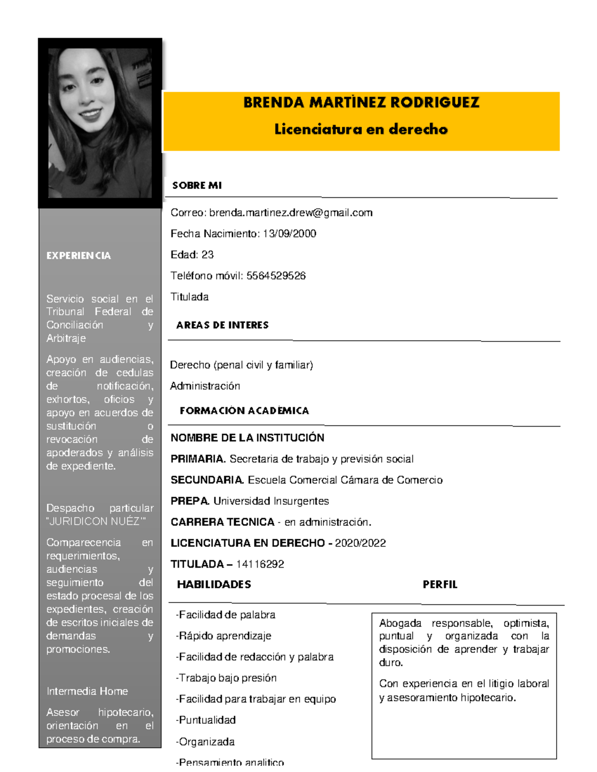 Curriculum Actualizado - BMR 22 - BRENDA MARTÍNEZ RODRIGUEZ Licenciatura en derecho SOBRE MI ...