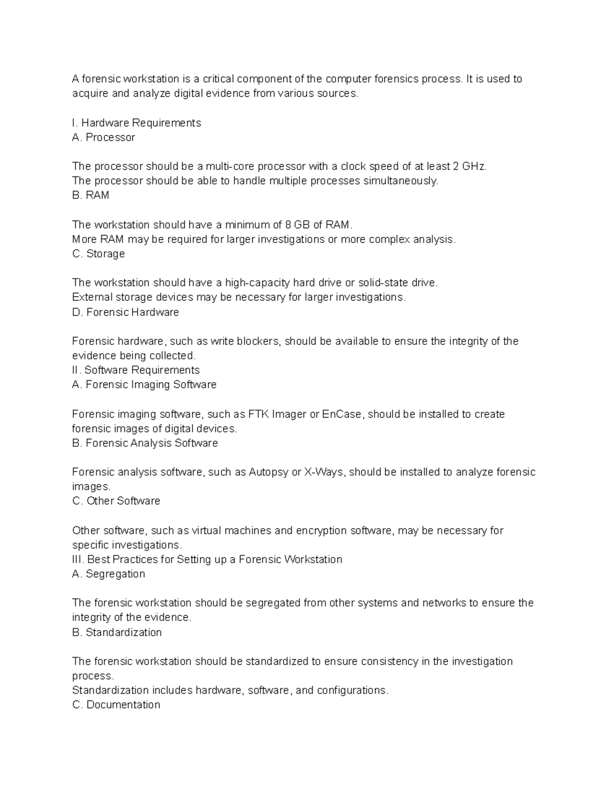 Setting Up a Forensic Workstation Notes - A forensic workstation is a ...