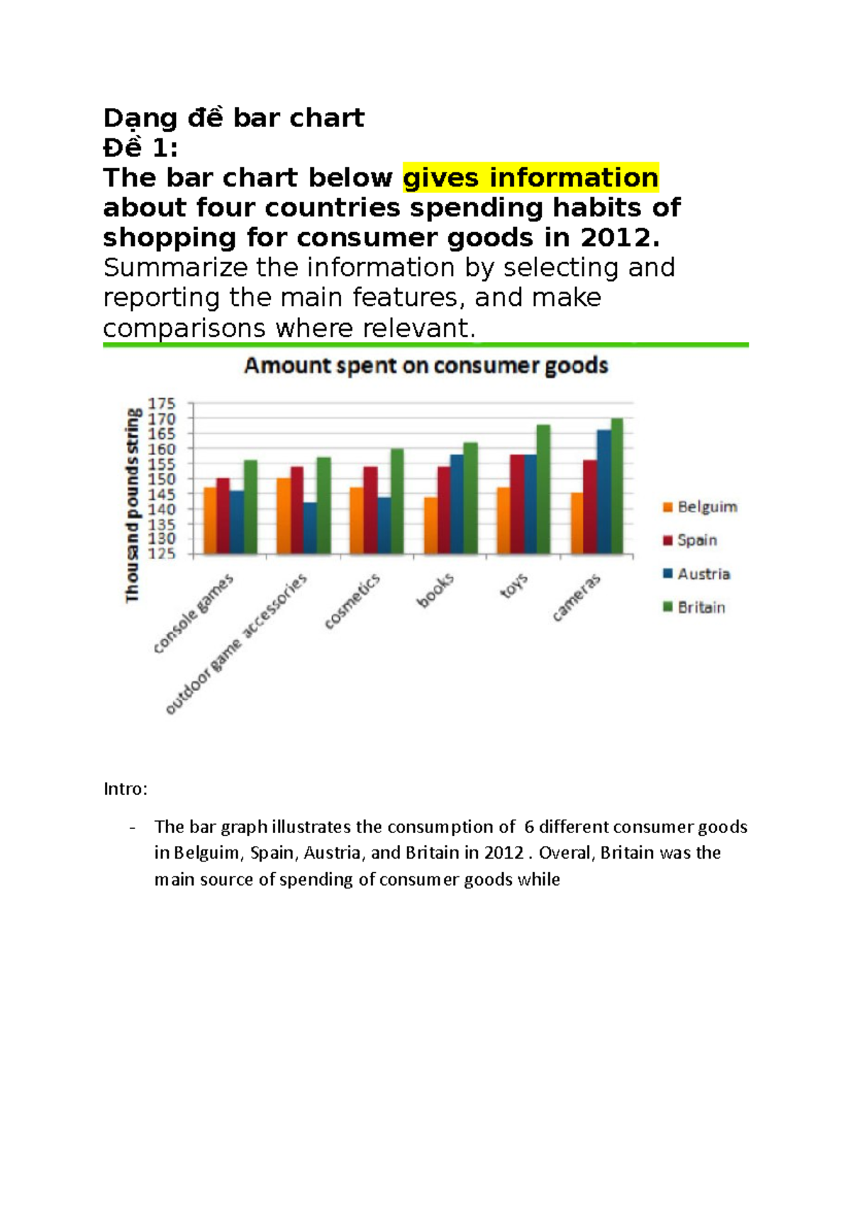 Bar chart 1 - good - Dạng đề bar chart Đề 1: The bar chart below gives ...