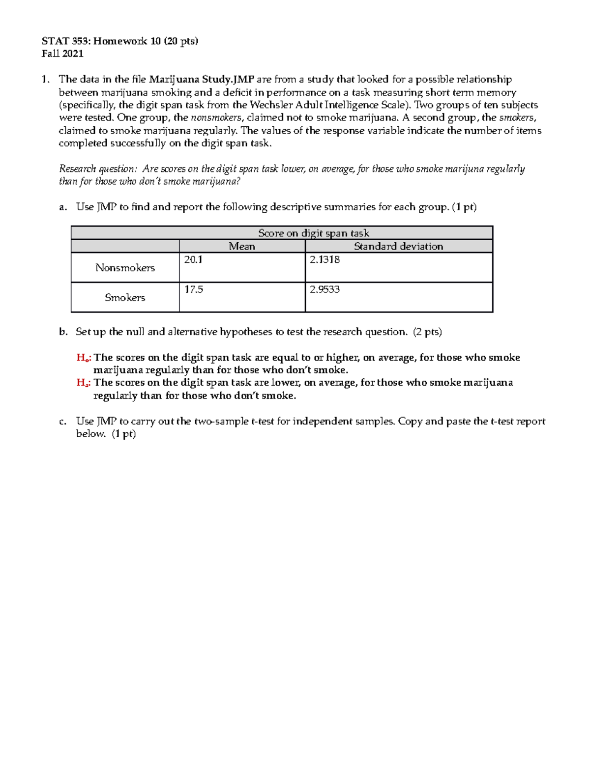 Homework 10 STAT 353 - Assignment 10 in the course of Statistics 353 at ...