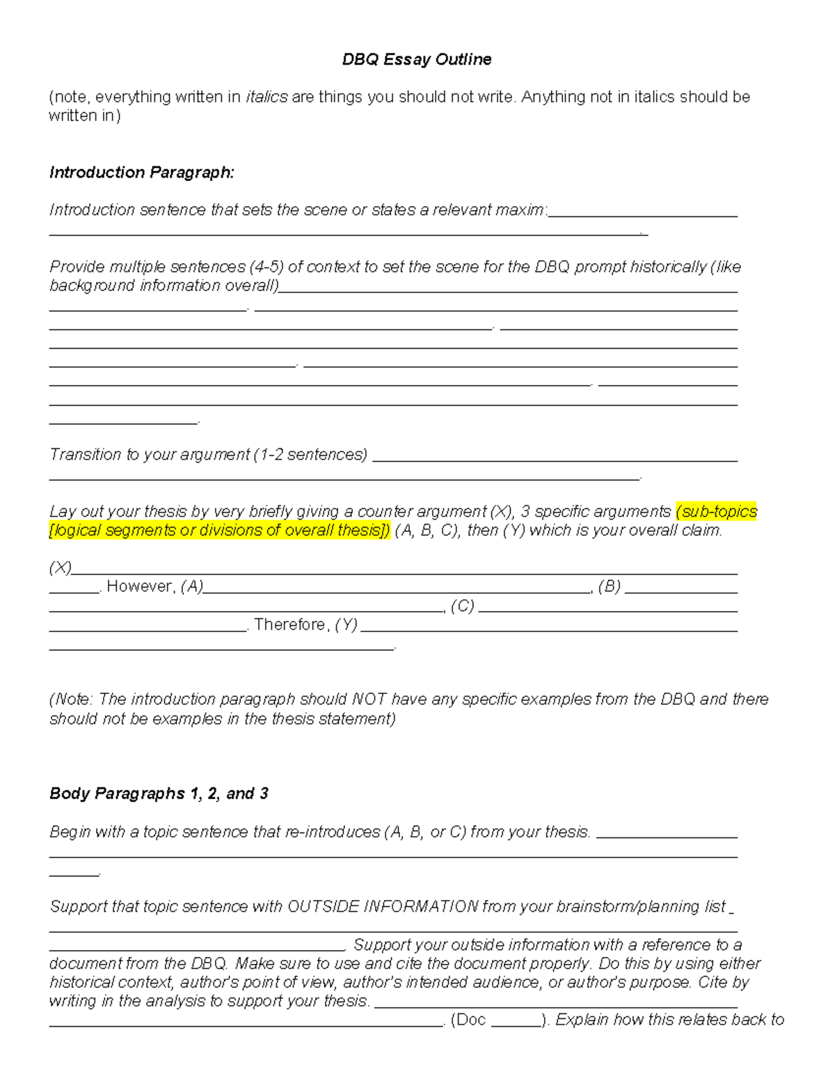 DBQ-Essay-Outline - essay outline - DBQ Essay Outline (note, everything ...