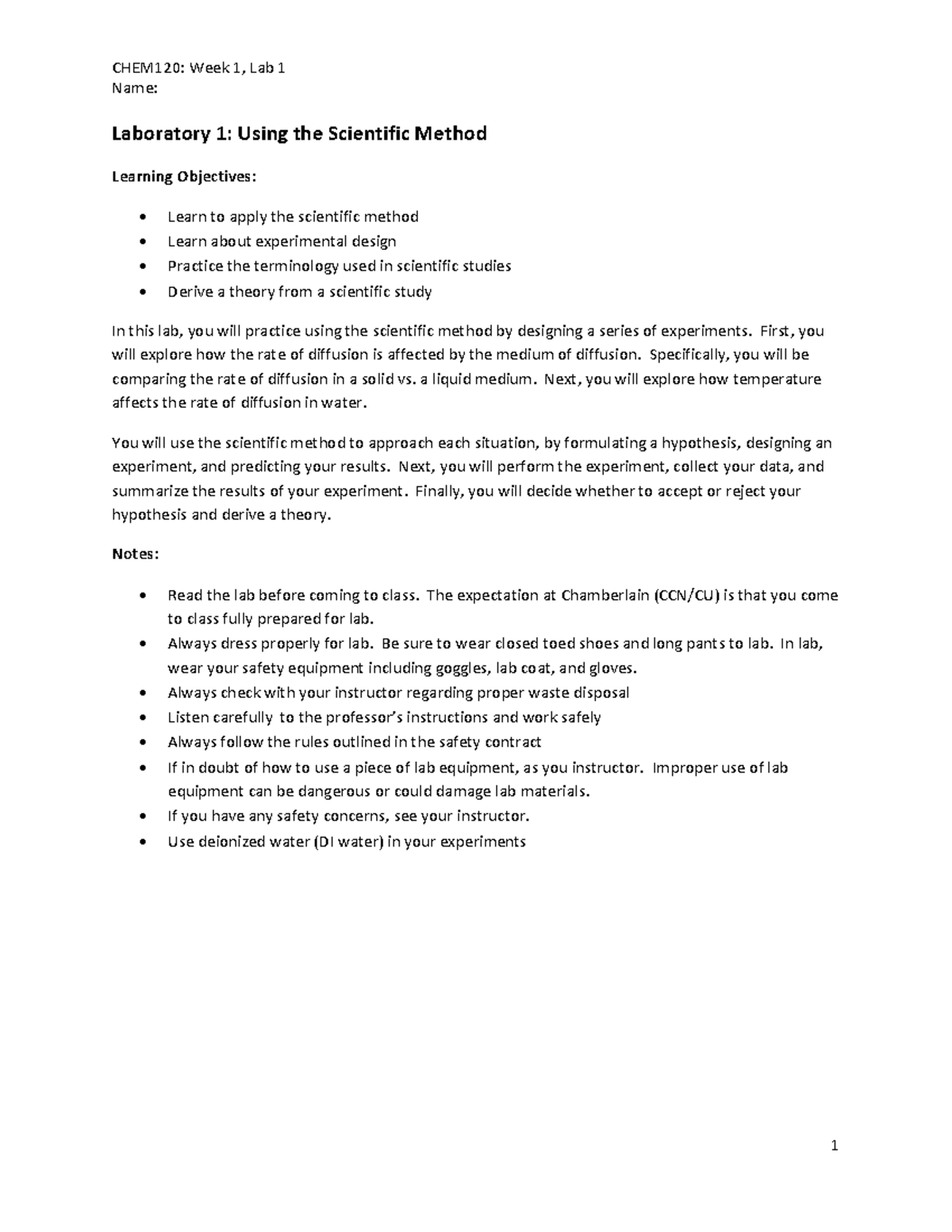 Lab1 Sci Method 6-26-19-1 - Name: Laboratory 1: Using the Scientific ...