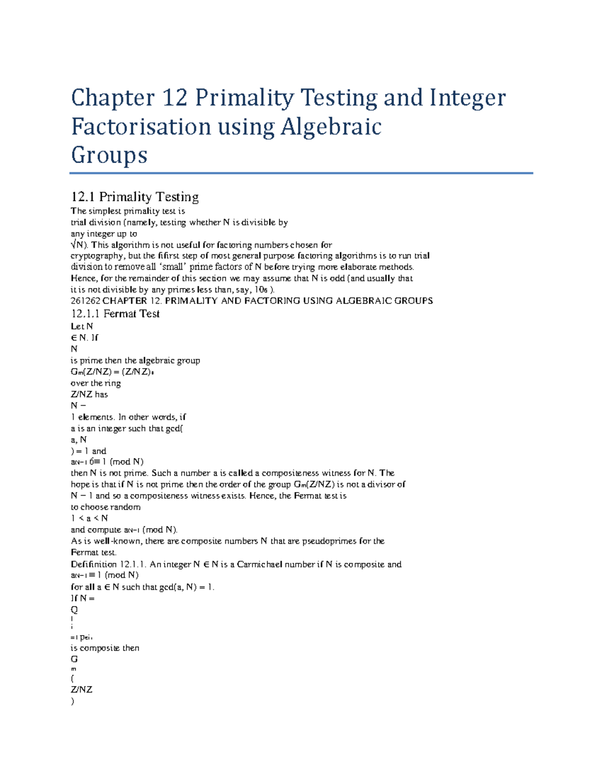 Chapter 12 Primality Testing And Integer Chapter 12 Primality Testing And Integer