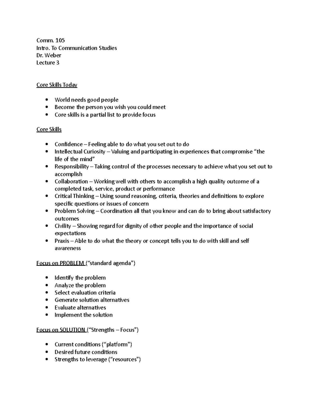 Intro To Communication Lecture 3 Notes Comm 105 Intro To