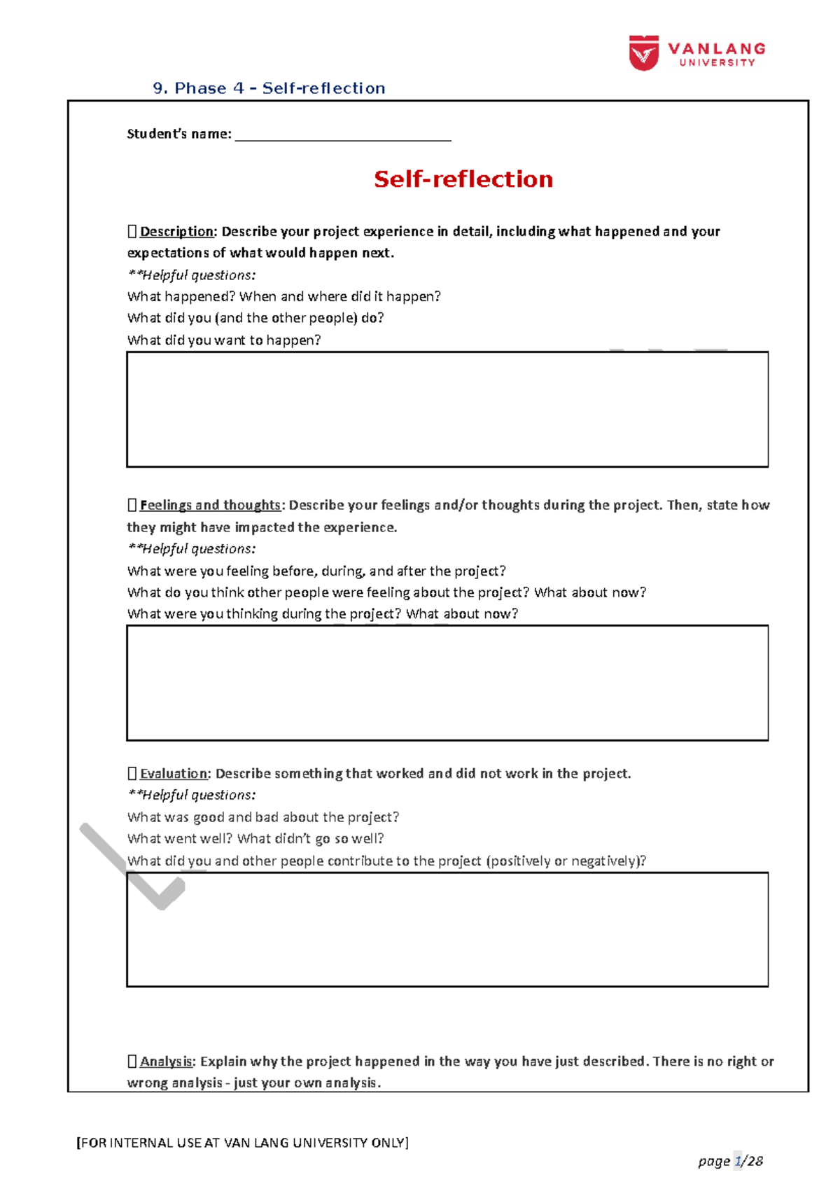 Self-reflection - 222 - Phase 4 – Self-reflection Student’s name
