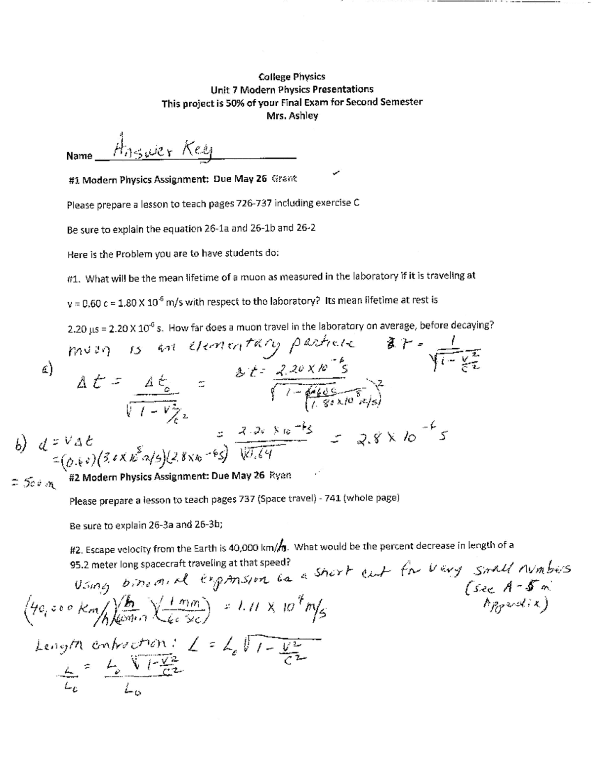 Answer Key to Modern Physics Problems Presentations - Studocu