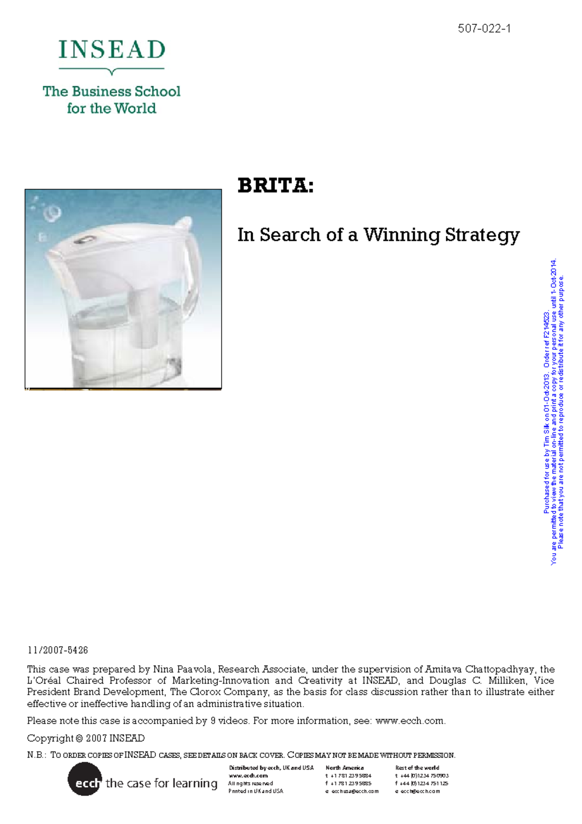 Brita Case - Tim Silk - 11/2007- BRITA: In Search of a Winning Strategy ...