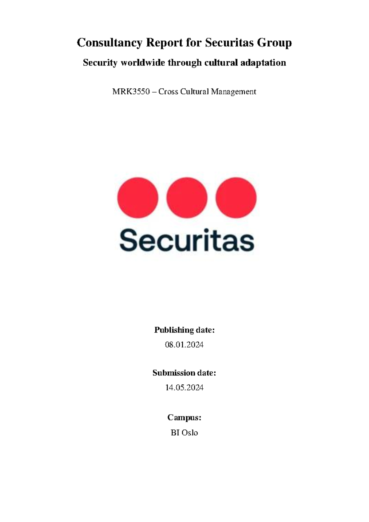 Consultancy Report for Securitas Group - Consultancy Report for ...