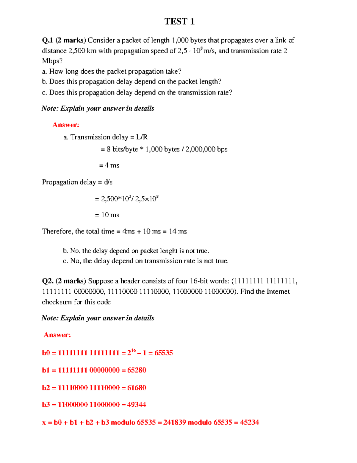 Tai Lieu On Tap NWC203c, coc vang - TEST 1 Q (2 marks) Consider a ...