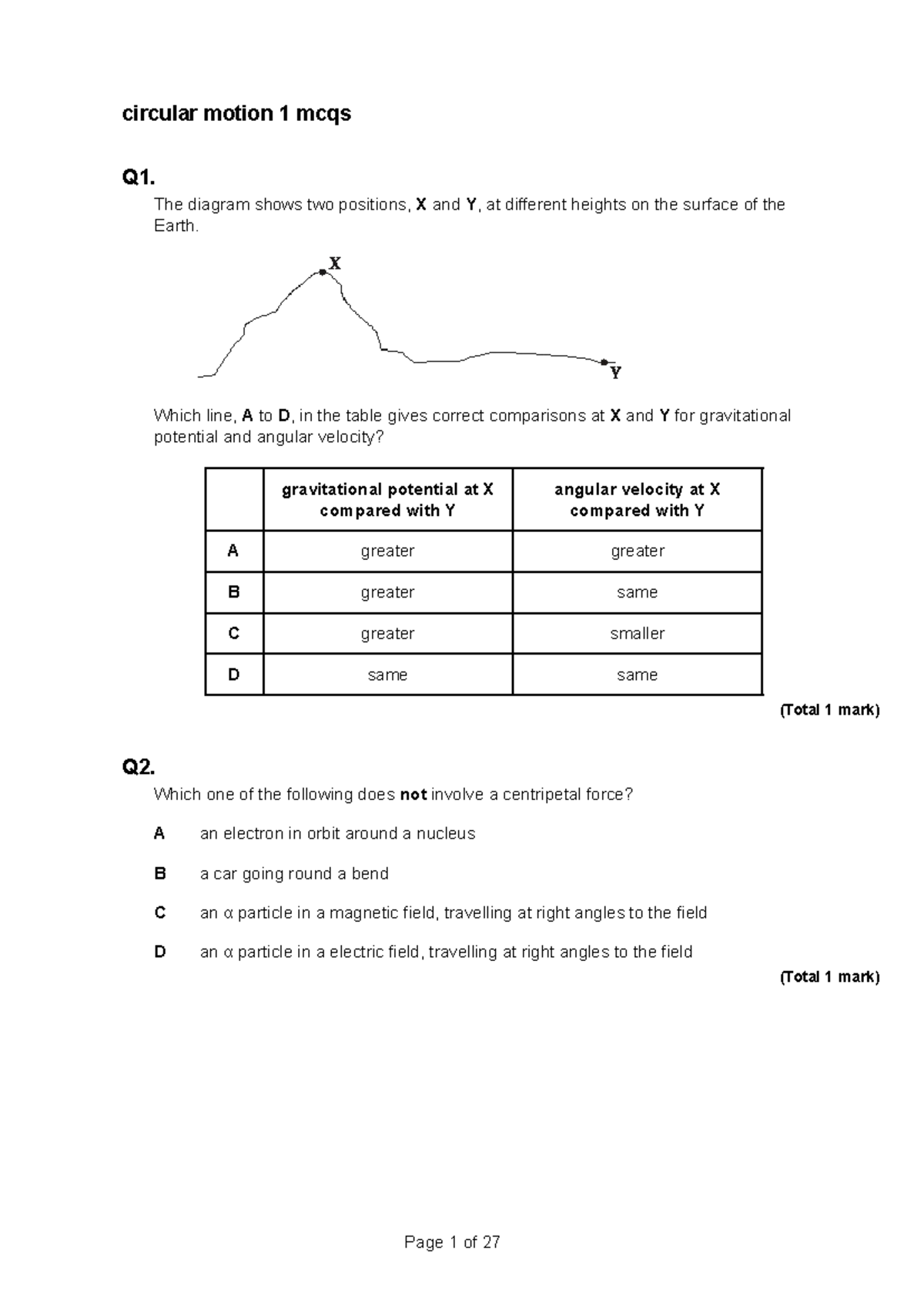 Circular motion 1 mcqs - multiple choice qs - circular motion 1 mcqs Q1 ...