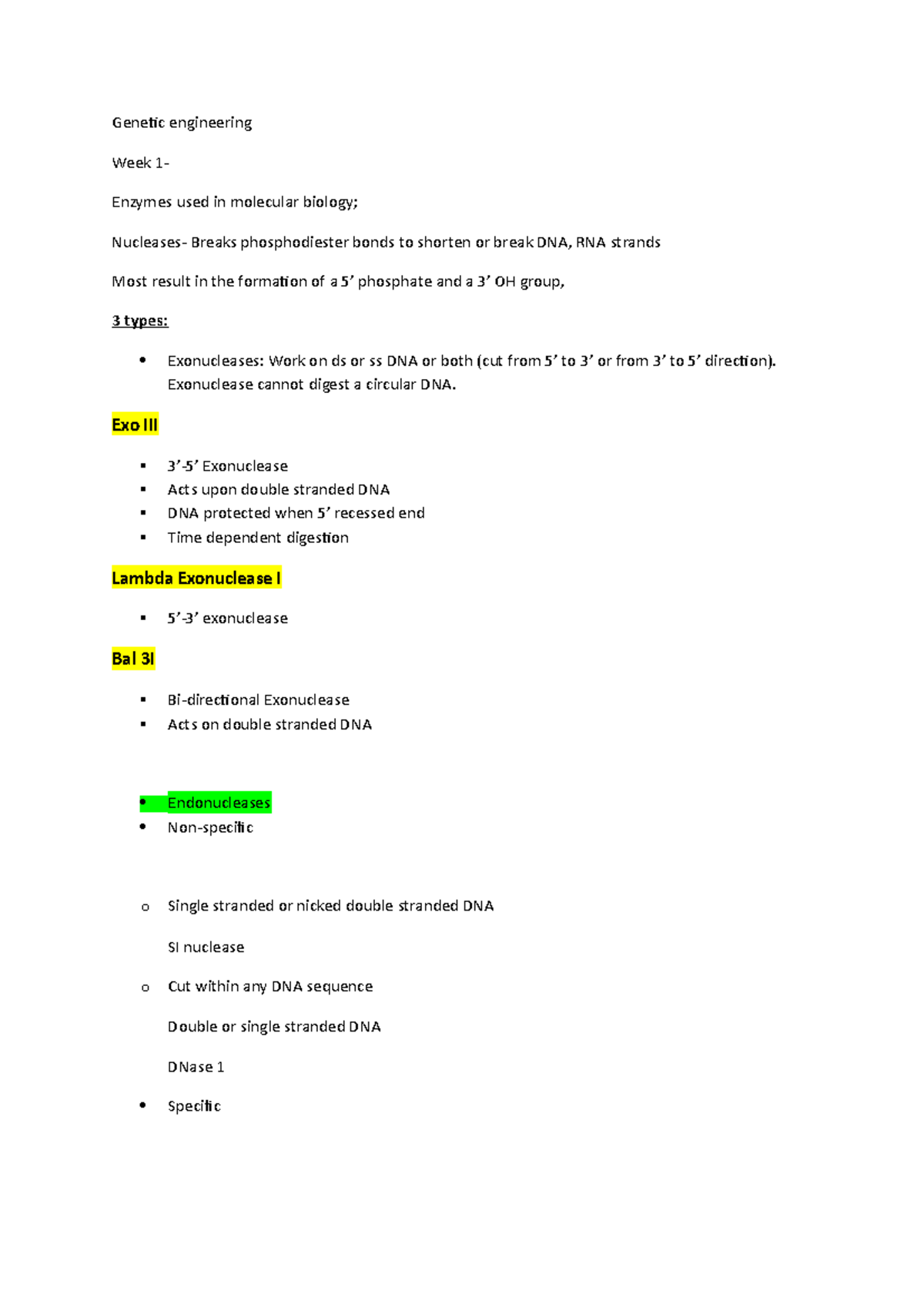 Genetic engineering - Lecture notes weeks 1-4 lectures - Genetic ...