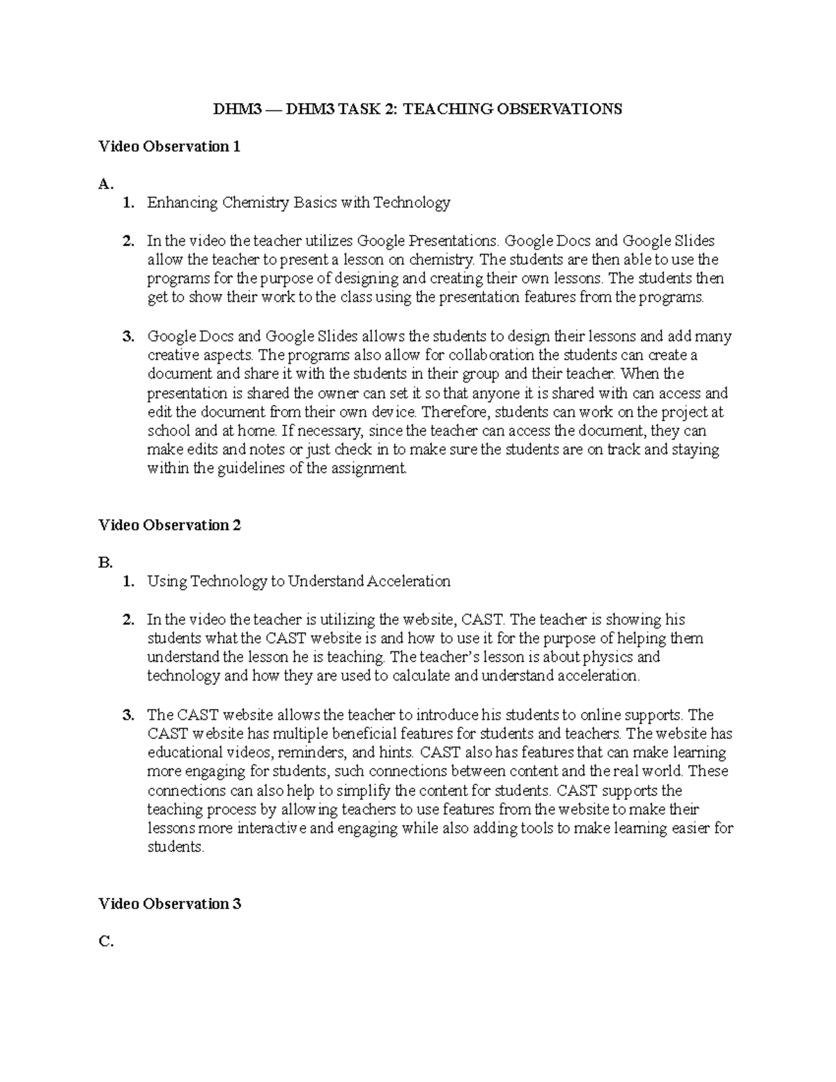 D092 DHM3 TASK 2 Teaching Observations - DHM3 — DHM3 TASK 2: TEACHING OBSERVATIONS Video ...