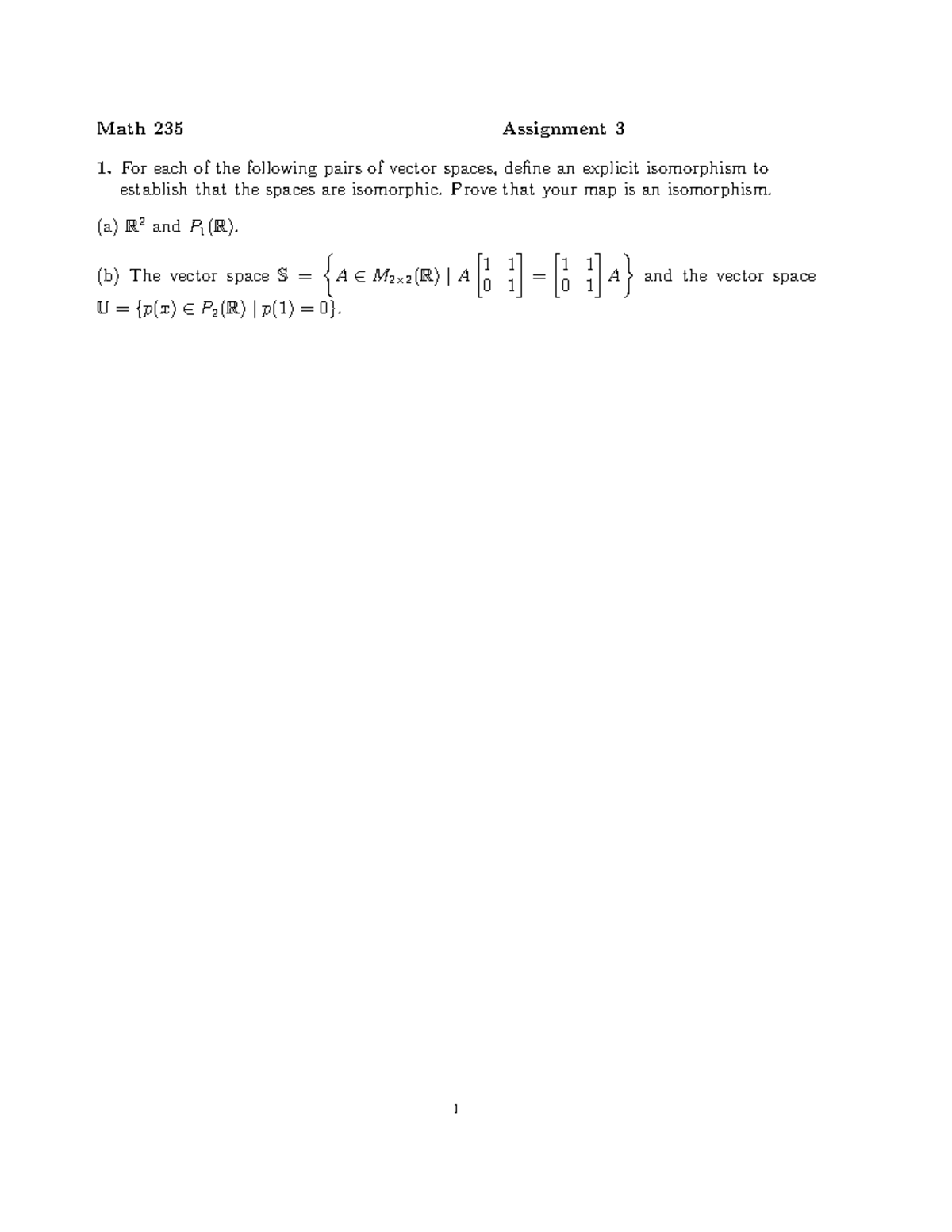 Assignment 3 - math 235 - Math 235 Assignment 3 For each of the ...