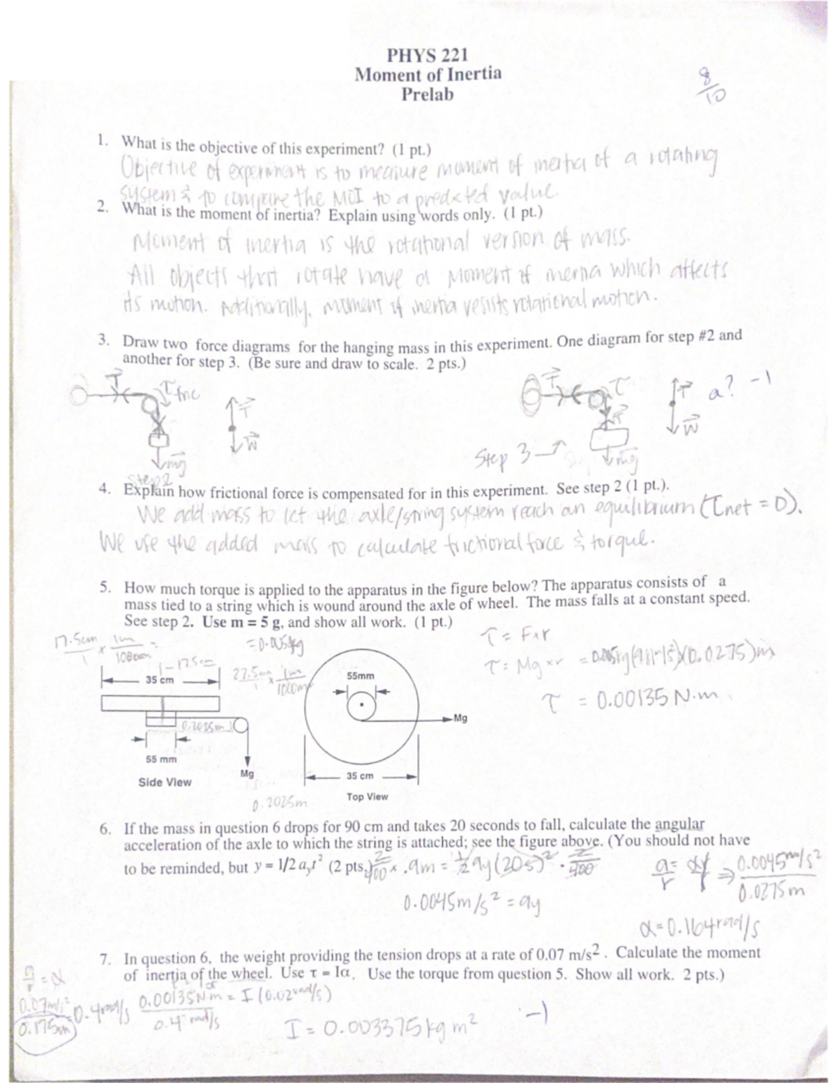 Moment of Inertia Pre Lab - Phys 221 - Studocu