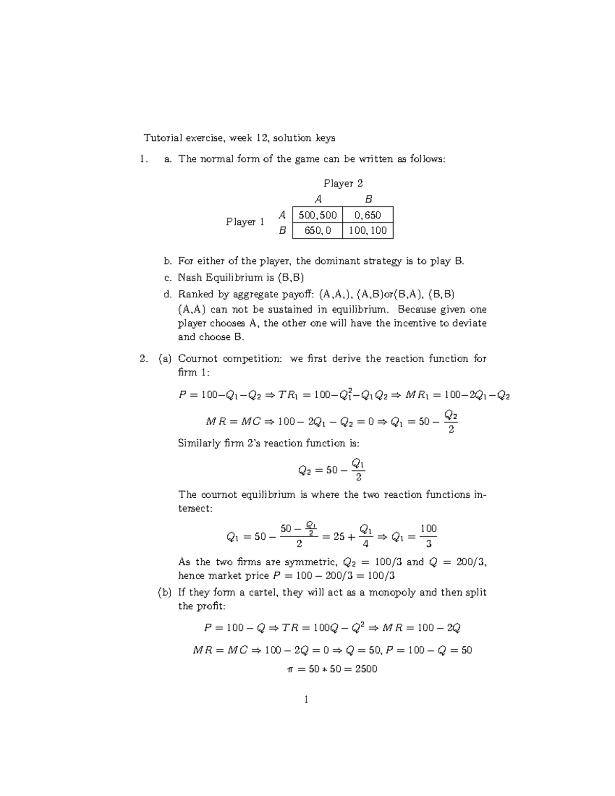 Tutorial week12 solution - Tutorial exercise, week 12, solution keys 1. a. The normal form of ...